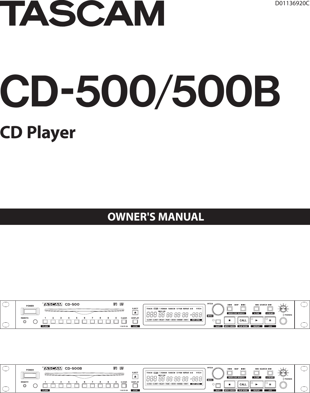 Tascam Cd 500B Users Manual 500/CD Owner's
