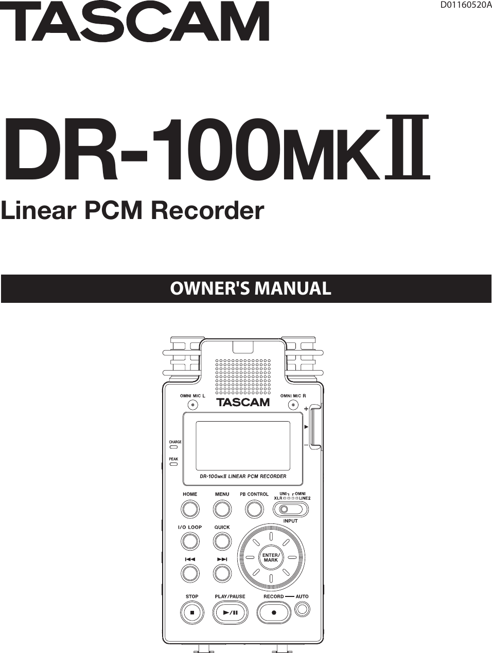 Tascam Dr 100Mkii Owner S Manual Owner's
