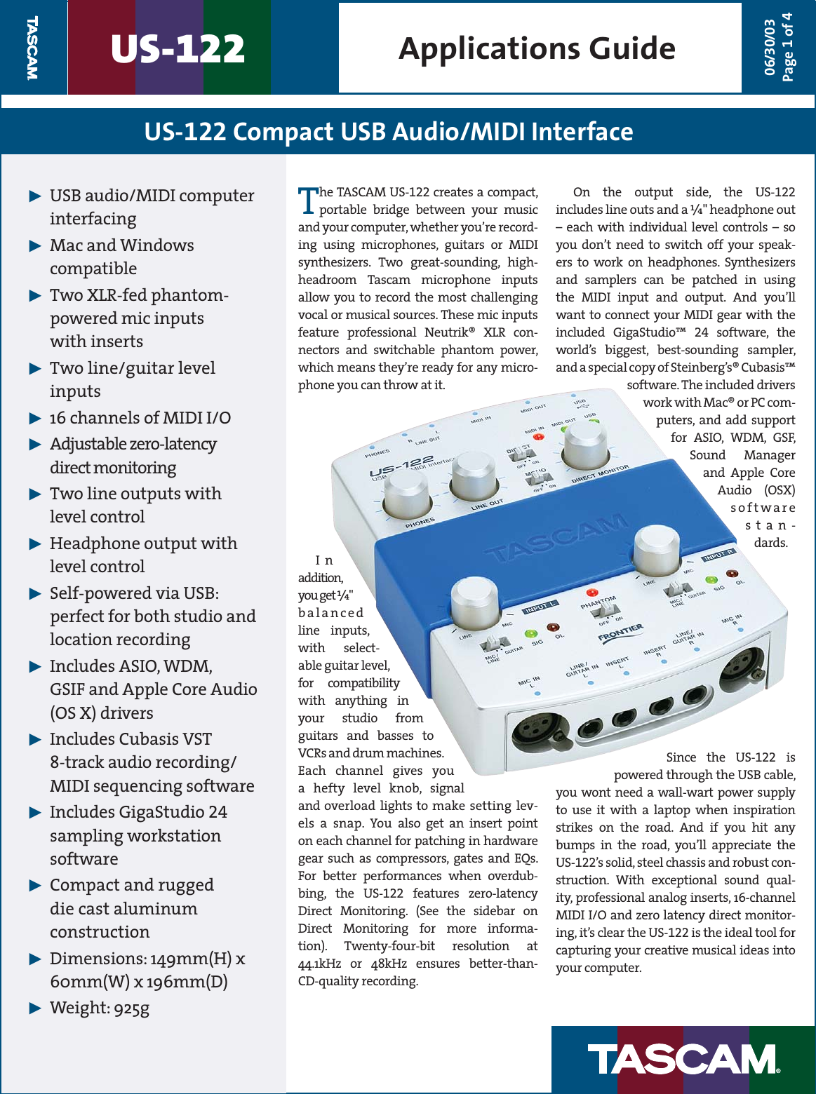Tascam Us 122 Users Manual US122_AppsGuide_05.IDD