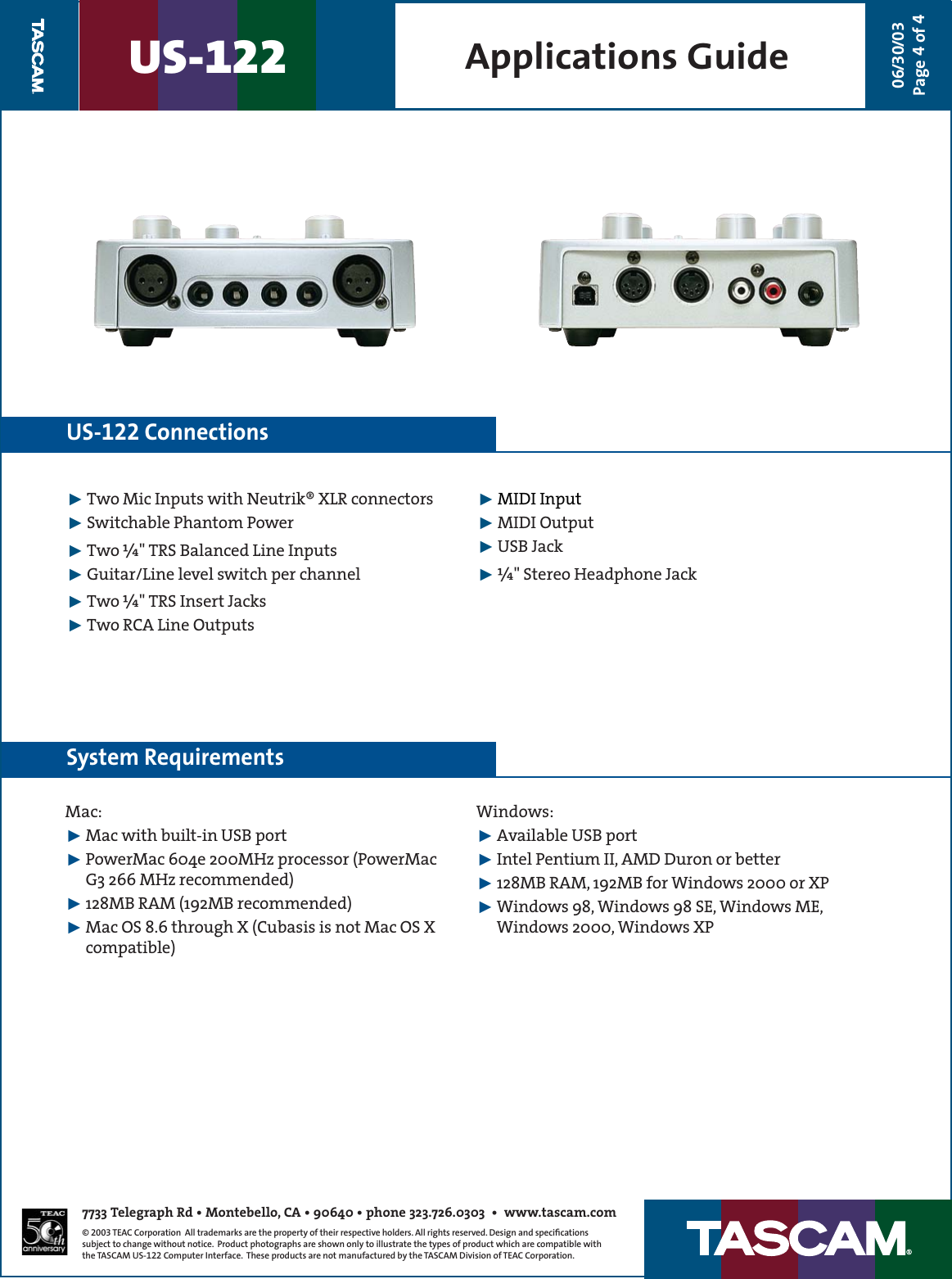 Tascam Us 122 Users Manual US122_AppsGuide_05.IDD