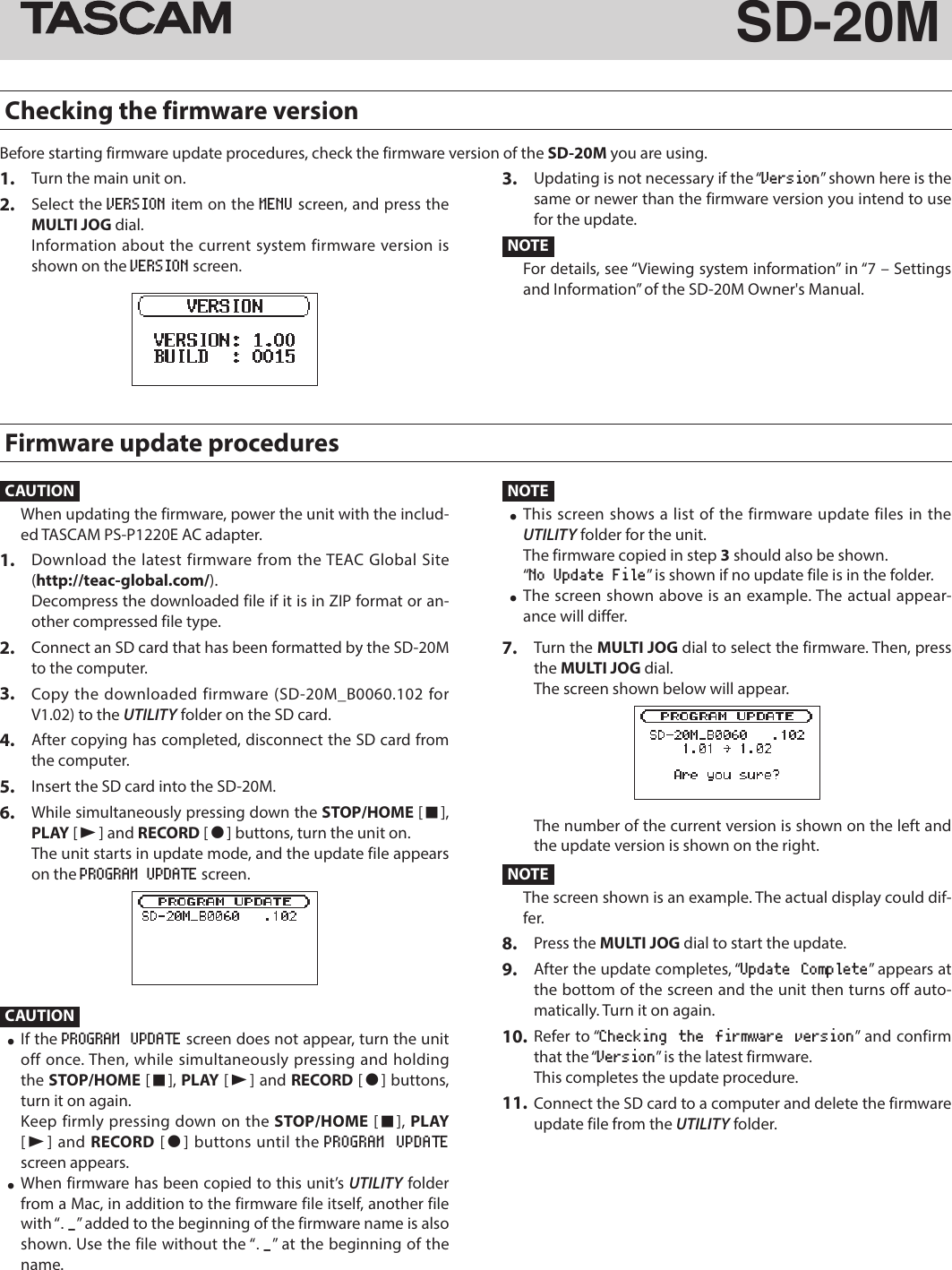 Tascam SD 20M_FW Update_E_RevA E 20m Fw updateproc