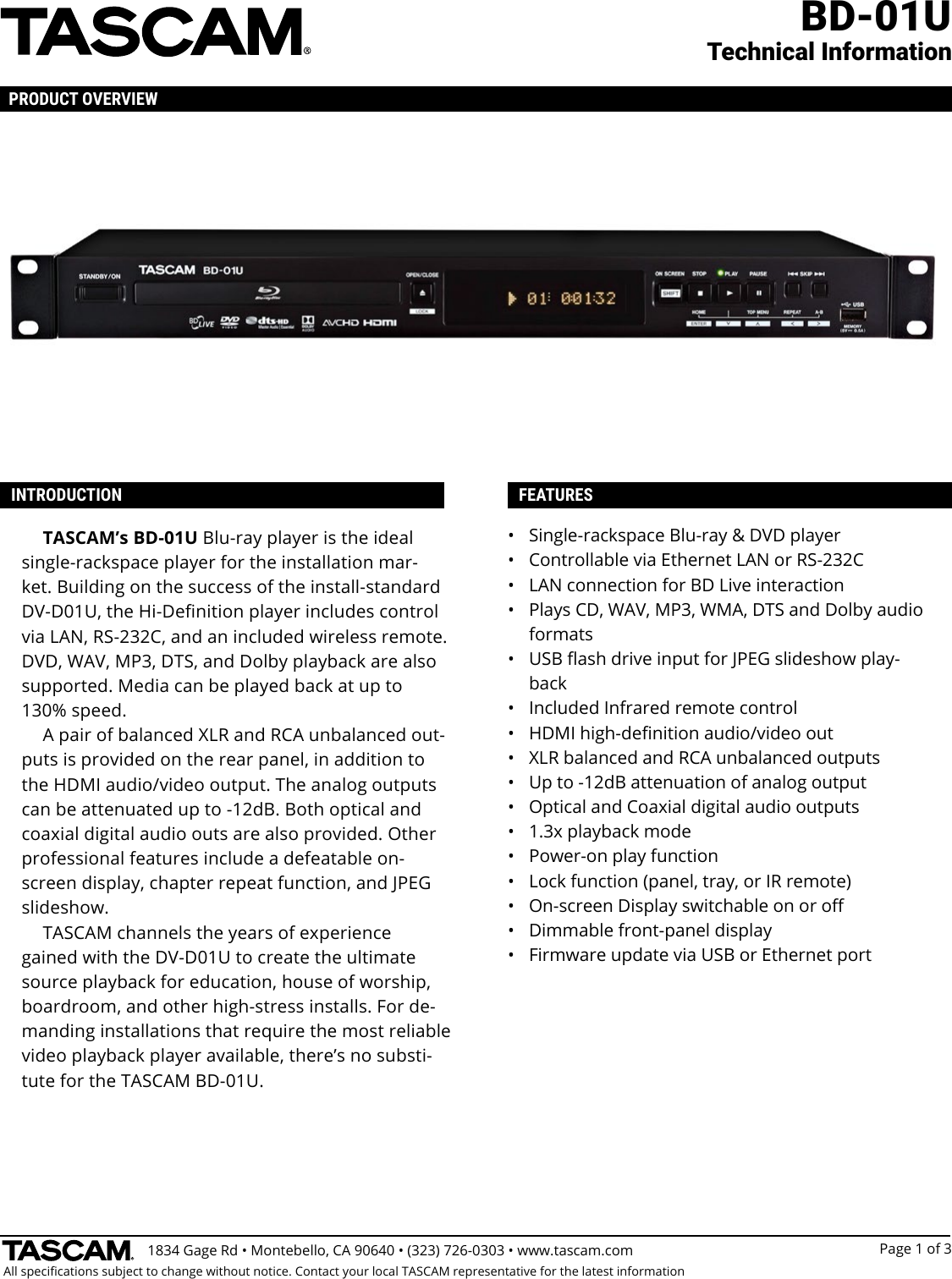Tascam Tas Bd01u Techdoc
