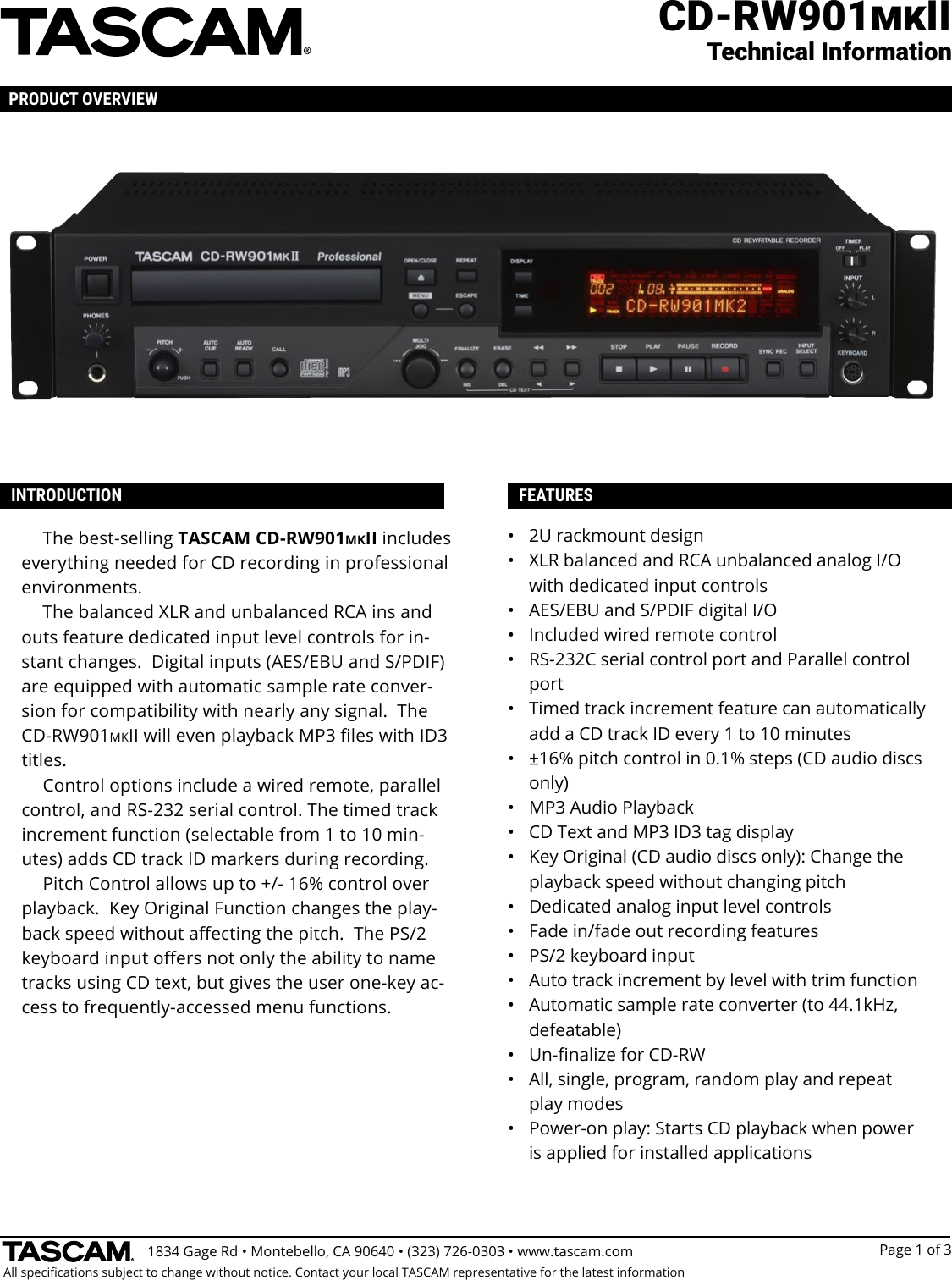 Tascam Tas Cdrw901mkii Techdoc