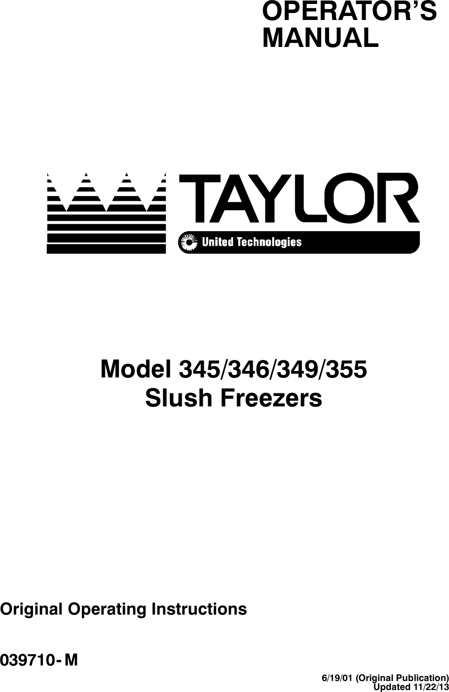 Taylor Freezer 345 346 349 355 Users Manual