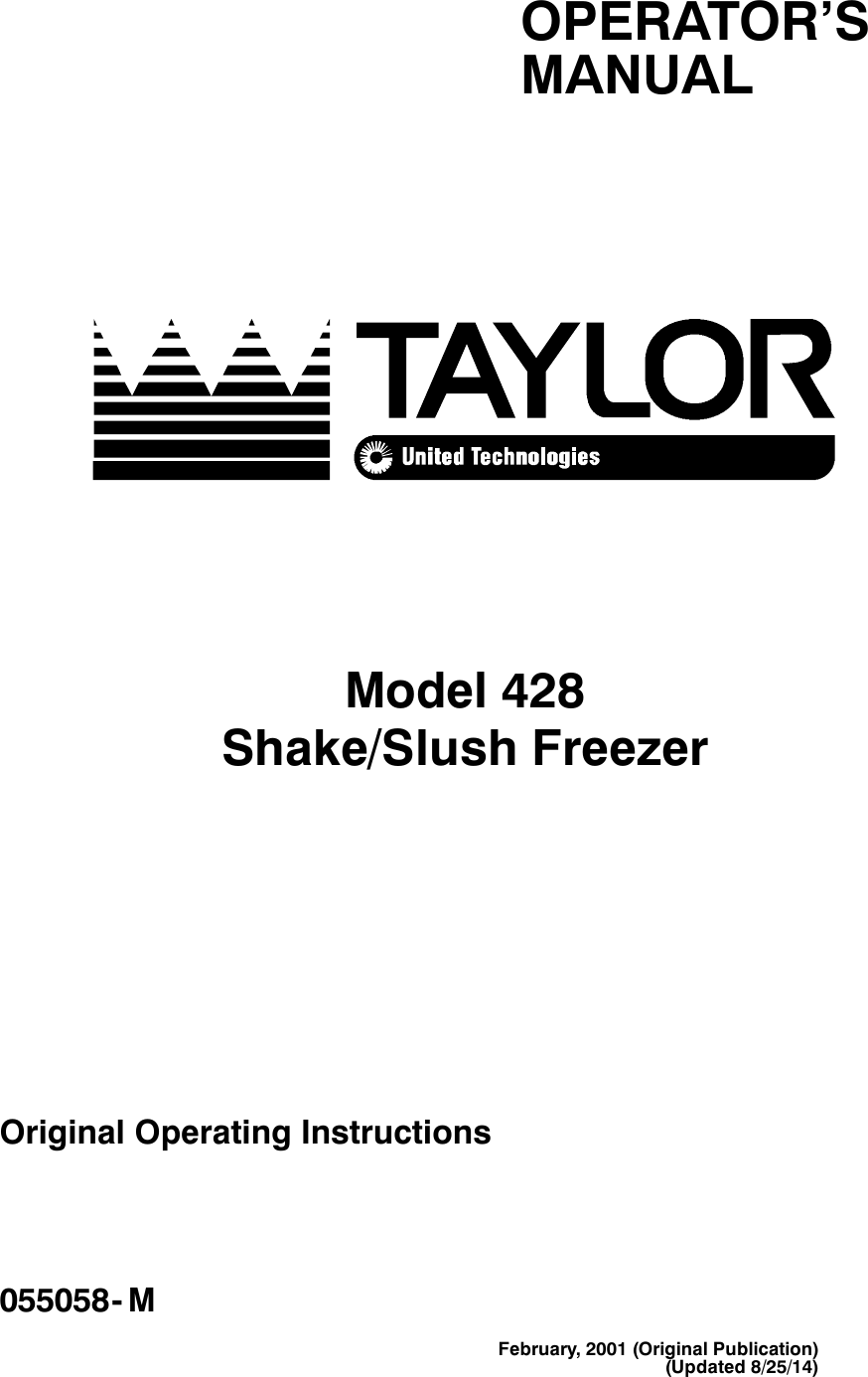 Taylor Refrigerator 428 Users Manual