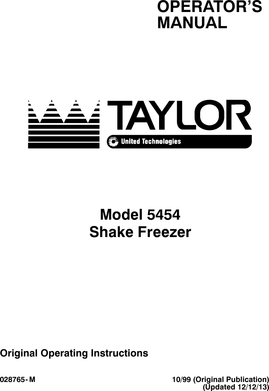 Taylor Refrigerator 5454 Users Manual