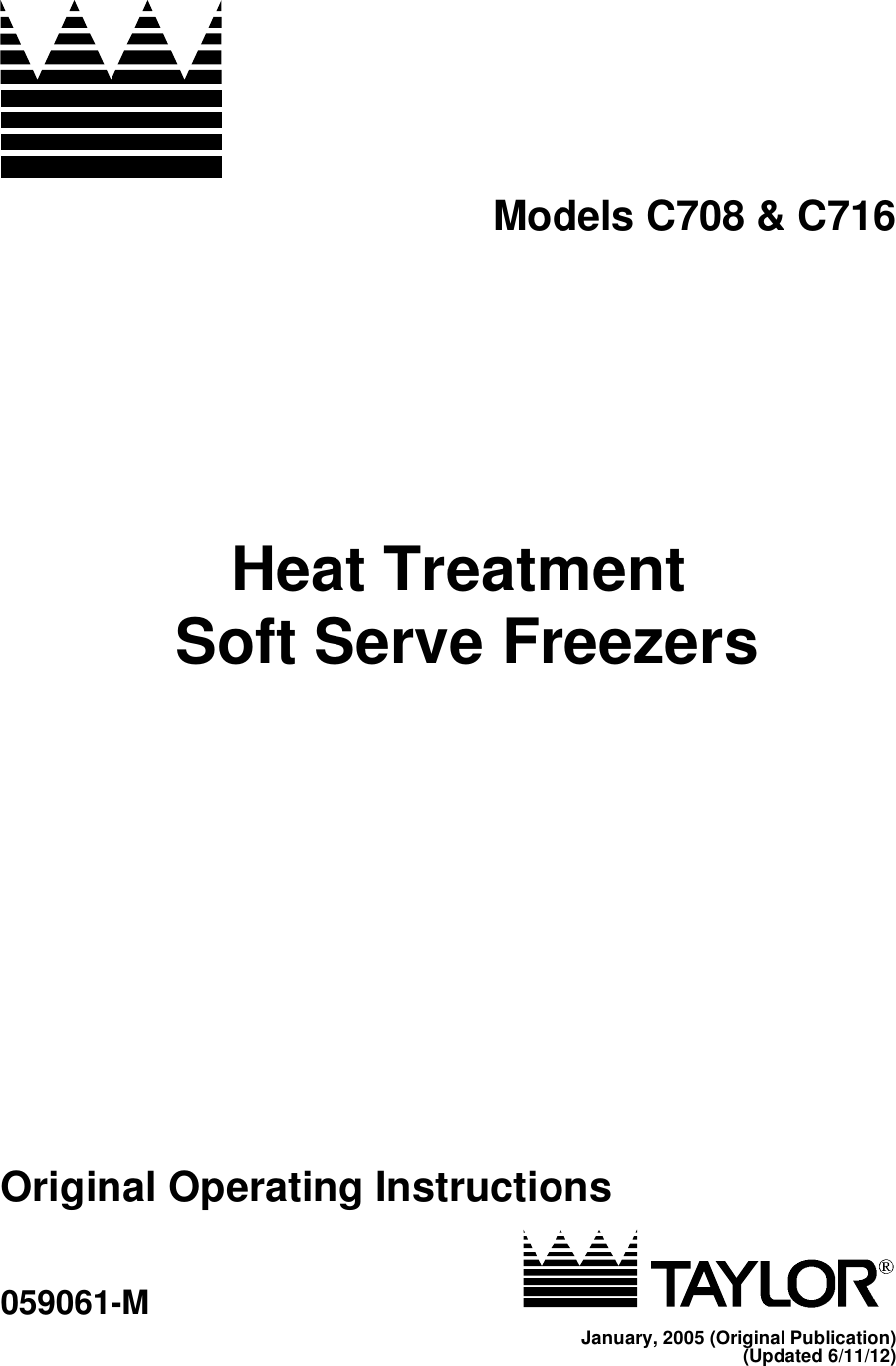 Taylor Refrigerator C708 Users Manual OpCvr