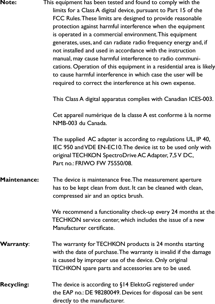 Techkon SDRDEVICE Measurement Device User Manual SDR Handbuch 0