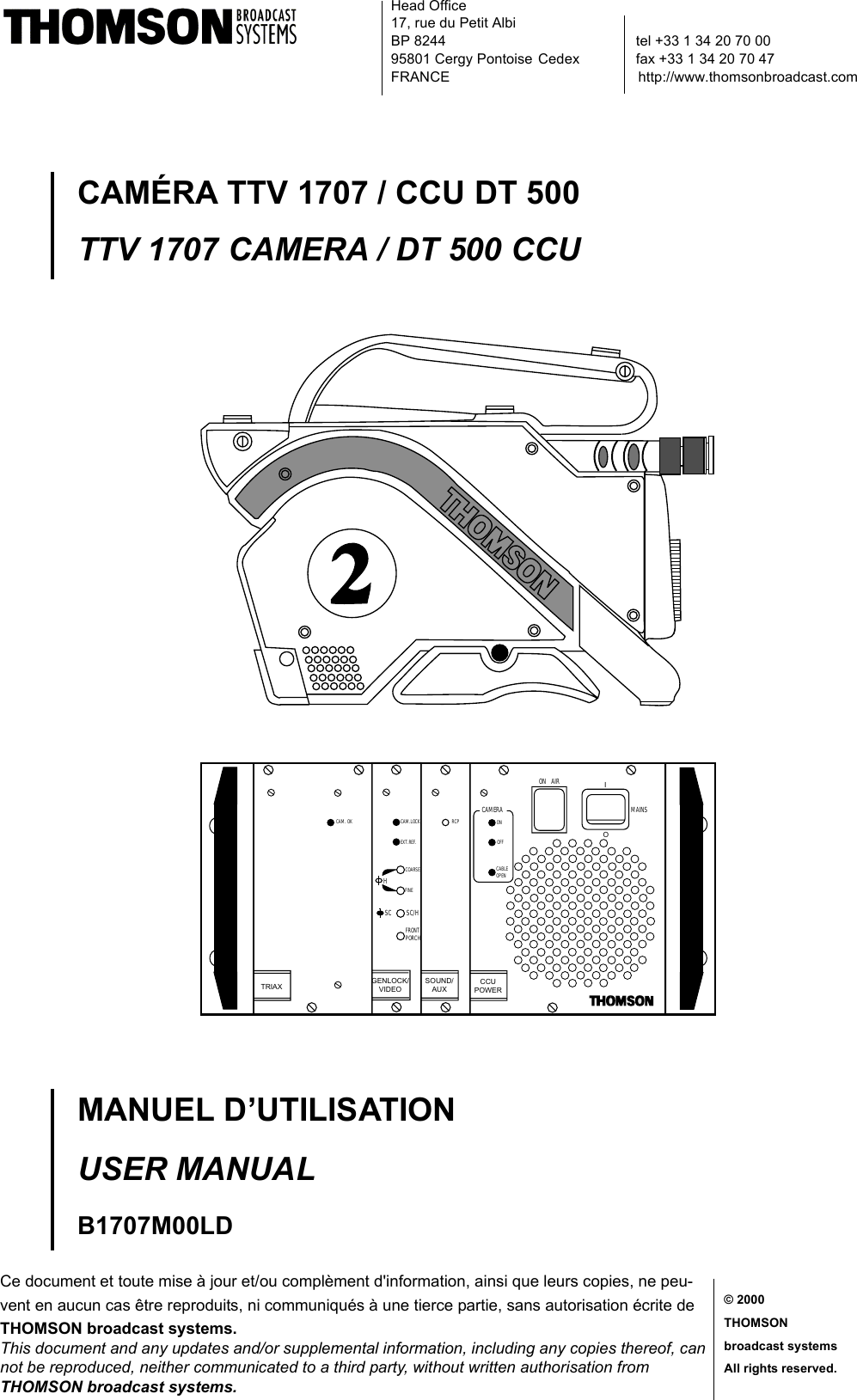 Technicolor Thomson Camcorder Camera Ttv 1707 Users Manual Service Ation