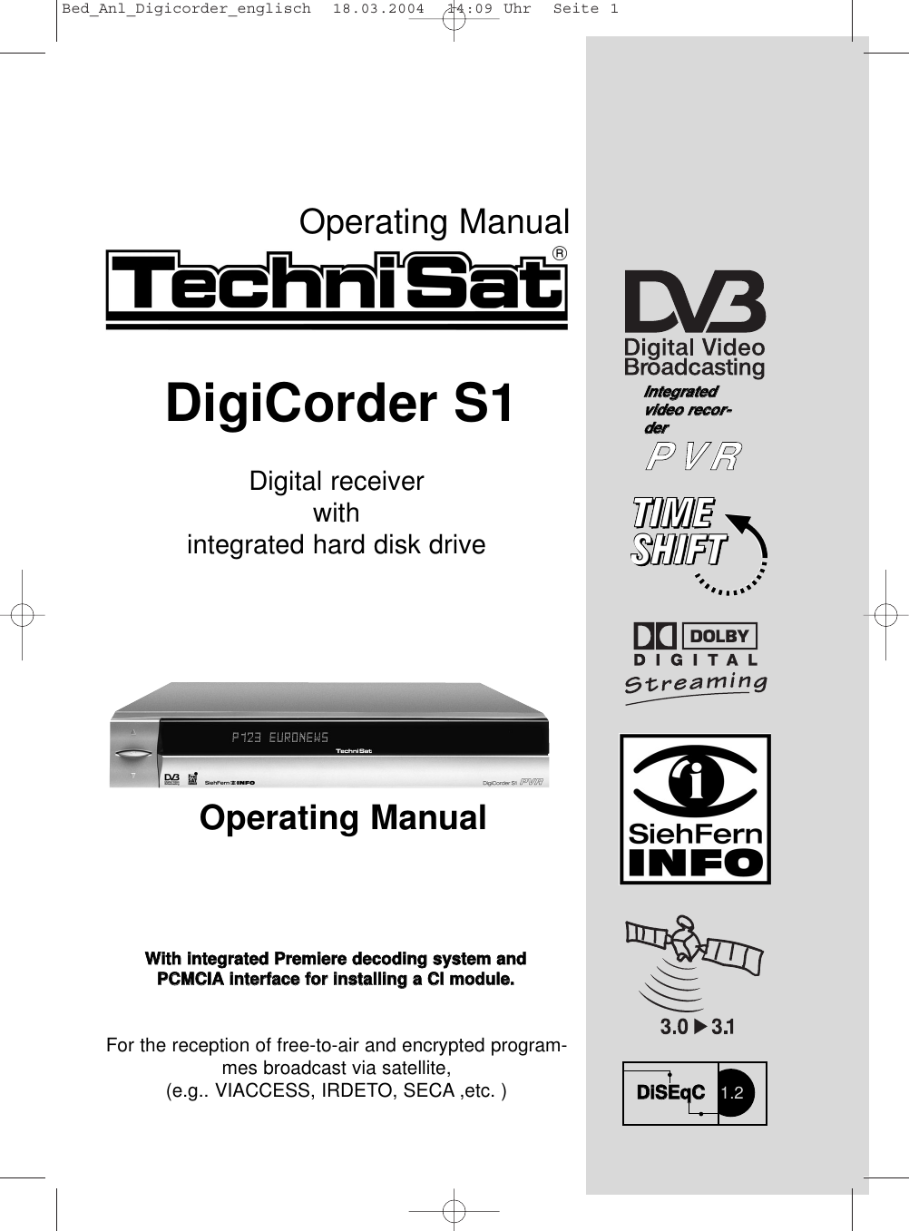 Technisat Digicorder S1 Users Manual Bed_Anl_Digicorder_englisch