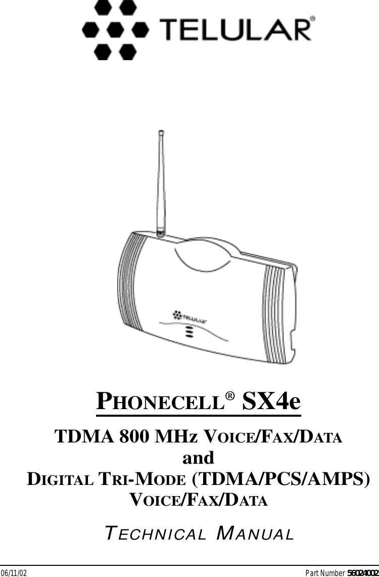 Telular Sx4E Tdma Users Manual