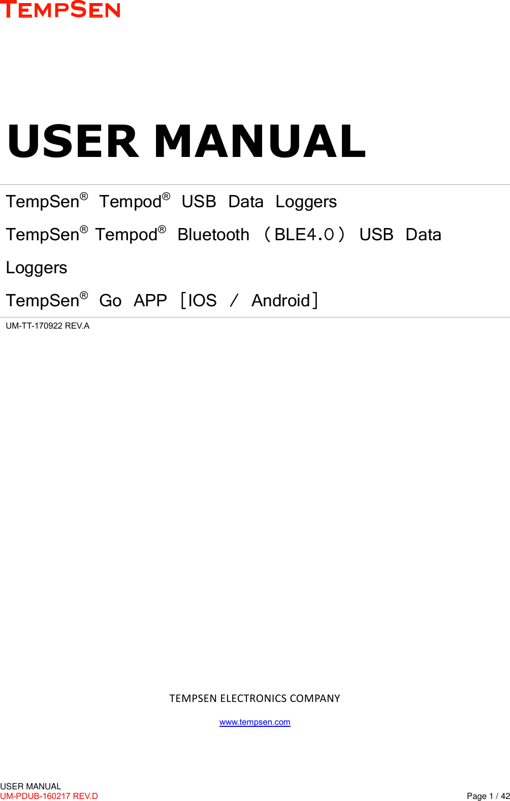 TempSen Electronics TEMPOD20B Tempod 20B Data Logger User Manual