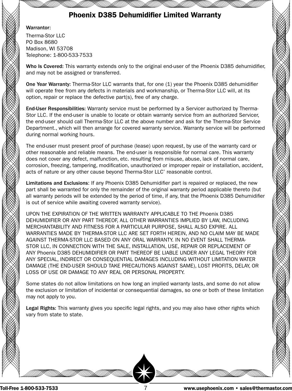 Therma Stor Products Group Phoenix D385 Users Manual