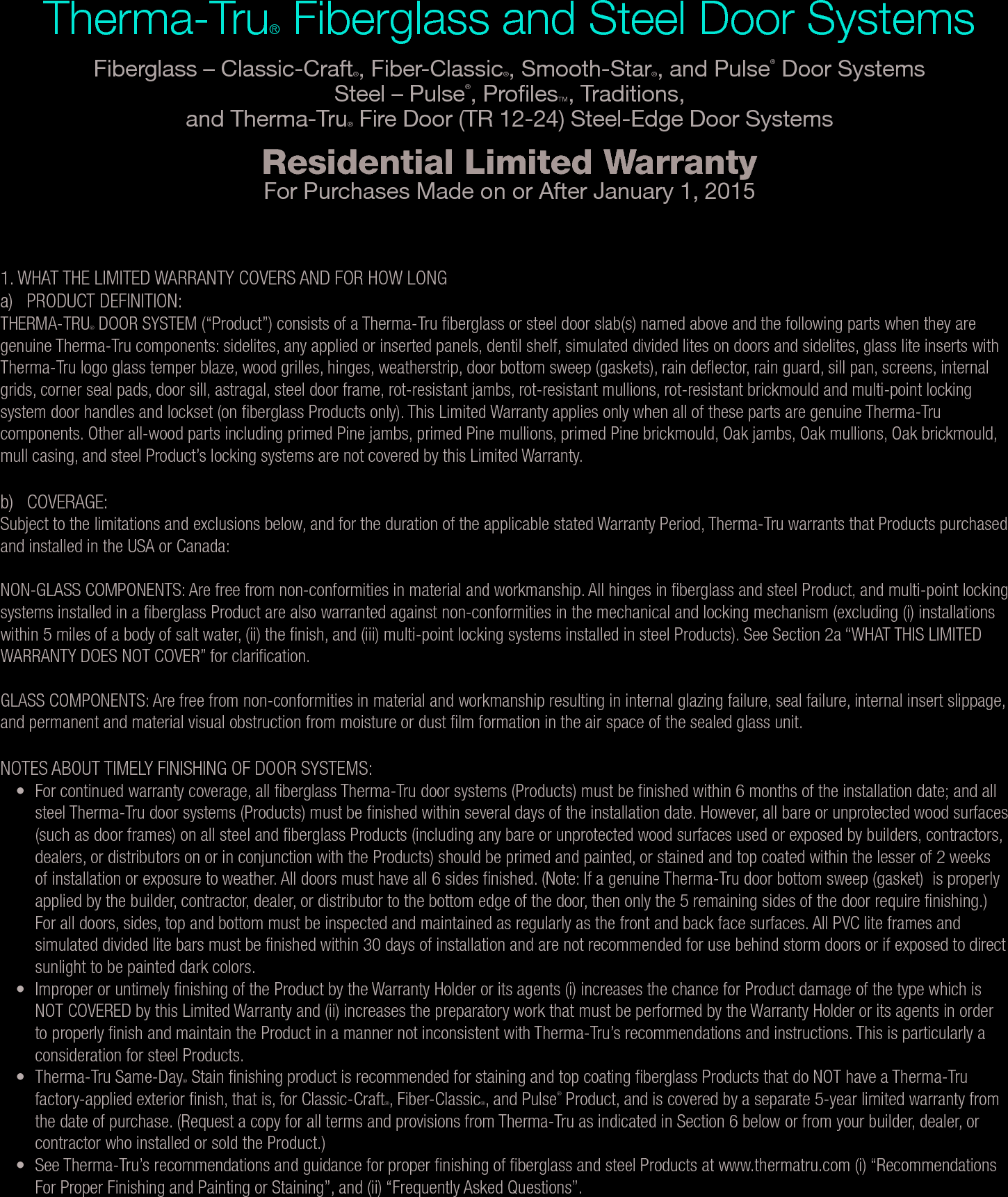 Therma Tru Door Warranty