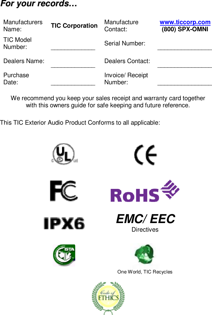 Tic Terra Forms Tfs6 Users Manual Instructions