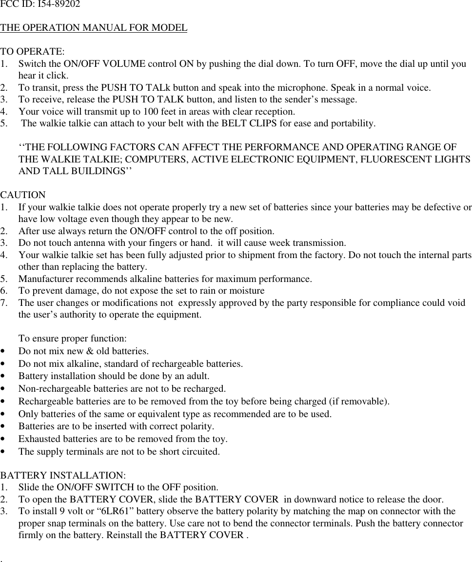 Tiger Electronics 89202 User Manual MANUAL