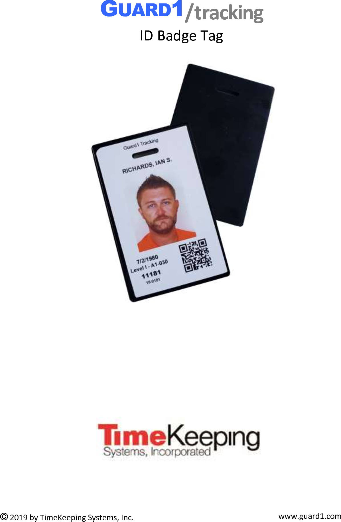 TimeKeeping Systems 0009 Model TAG-008 ID badge tag User Manual