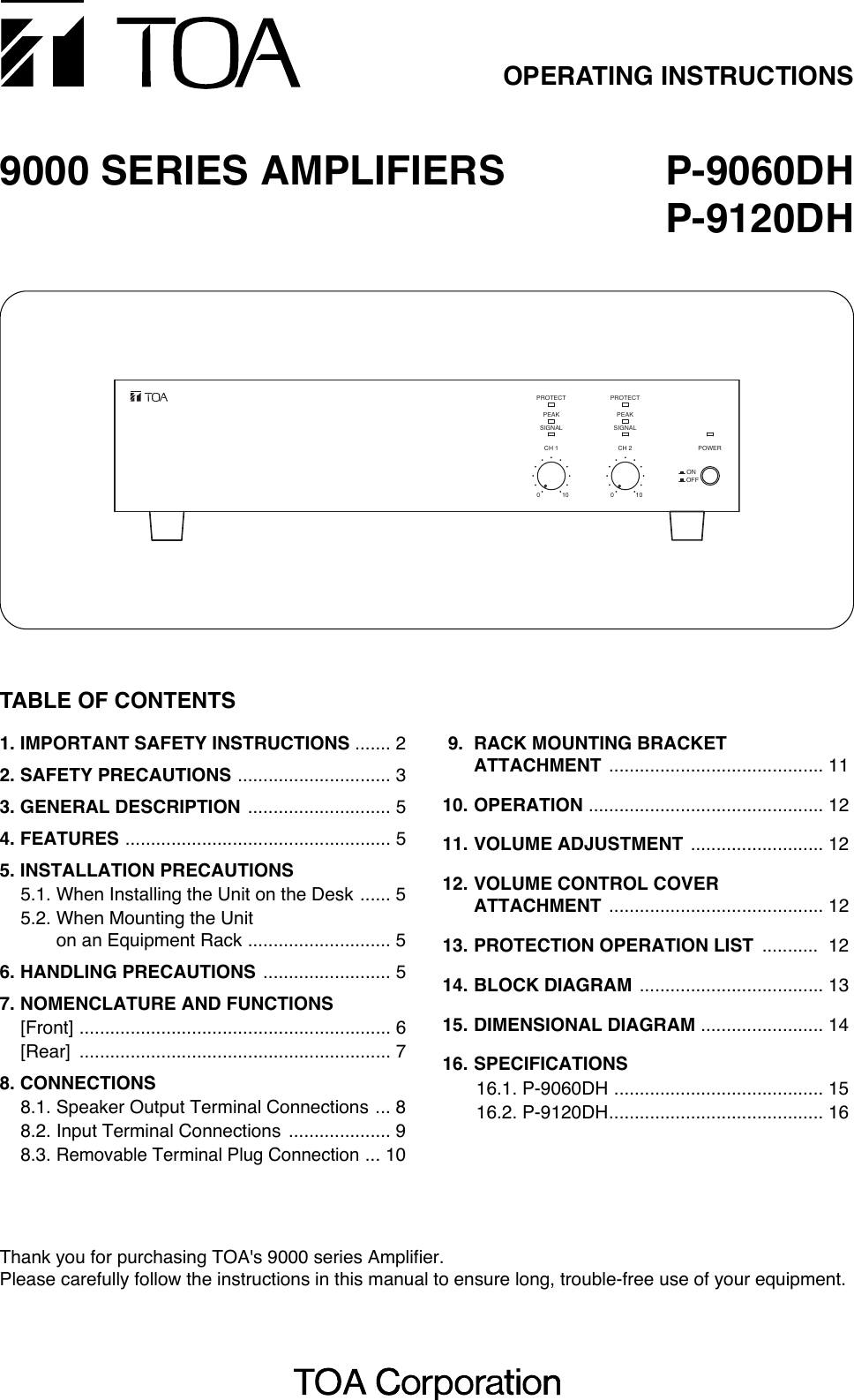 Toa Electronics 9000 Series Users Manual P9060dh_p9120dh_e