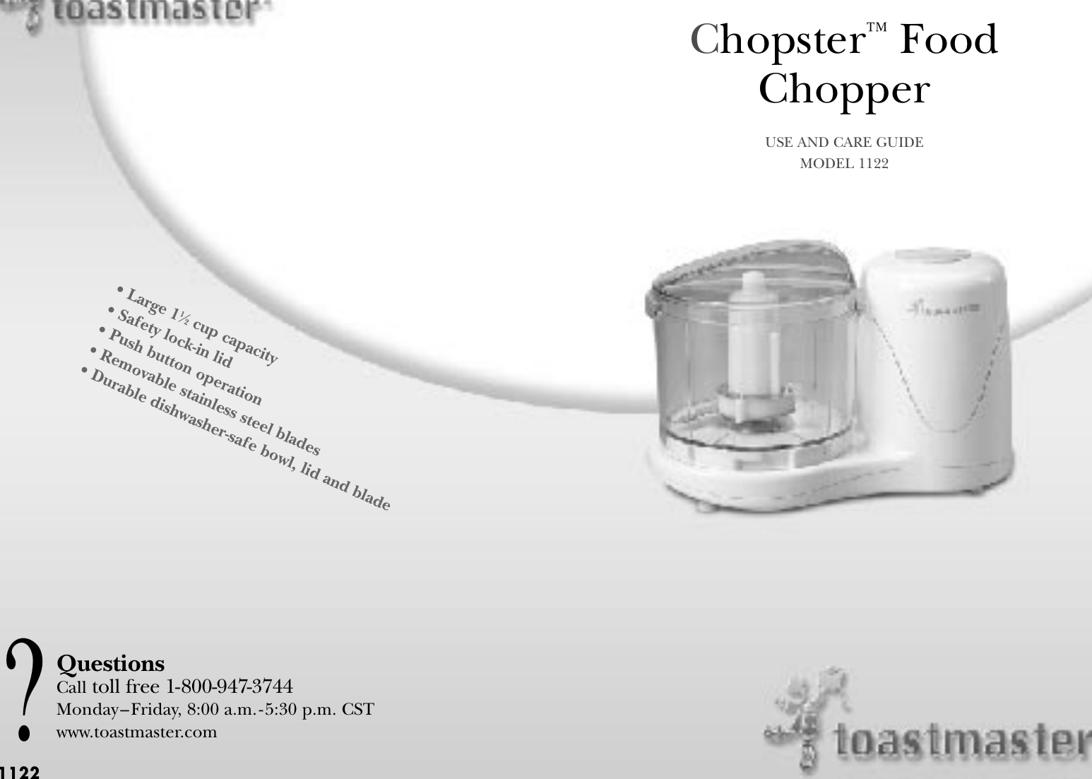 Toastmaster 1122 Users Manual Food Chopper Reformat TL