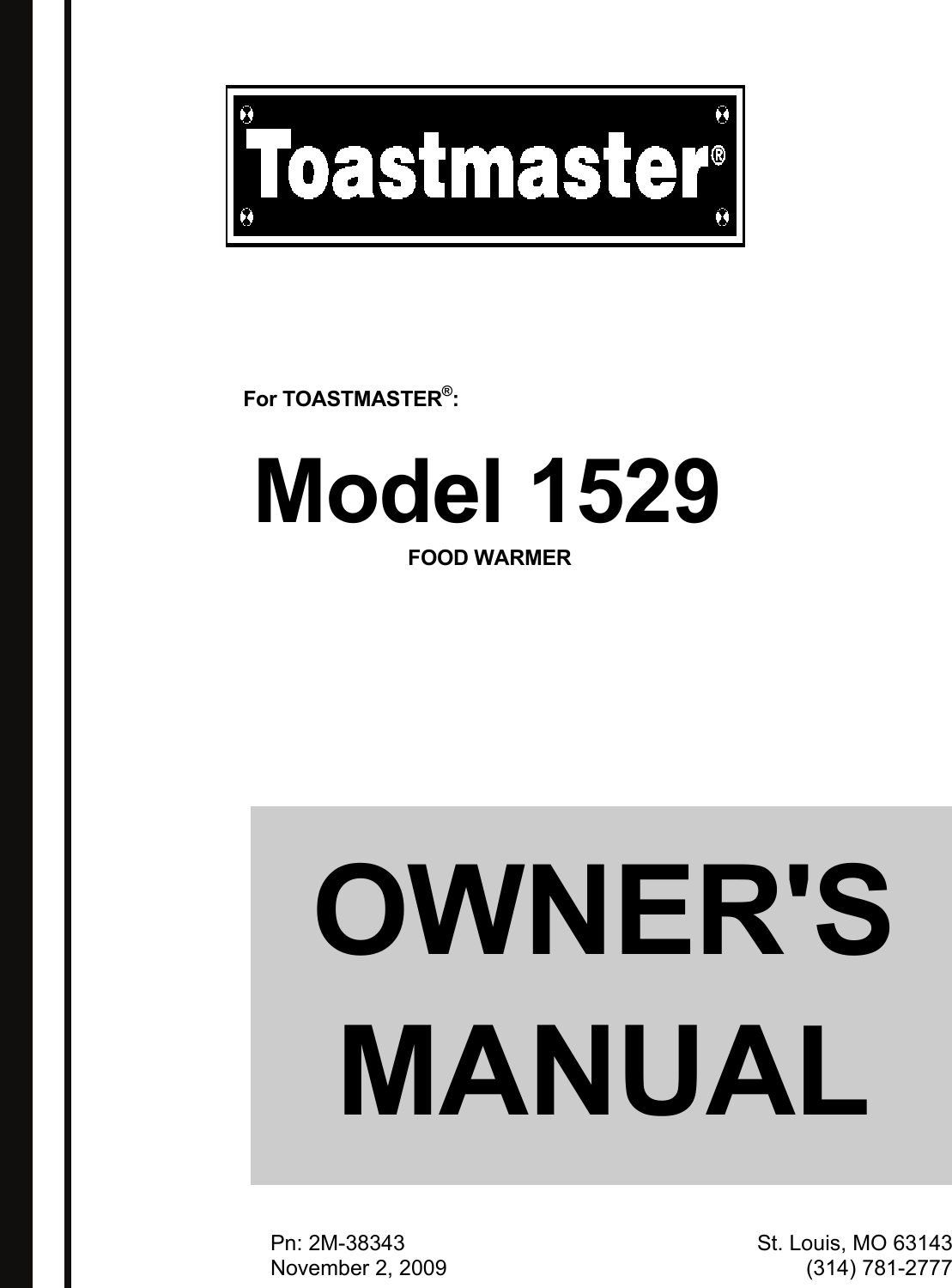 Toastmaster 1529 Users Manual