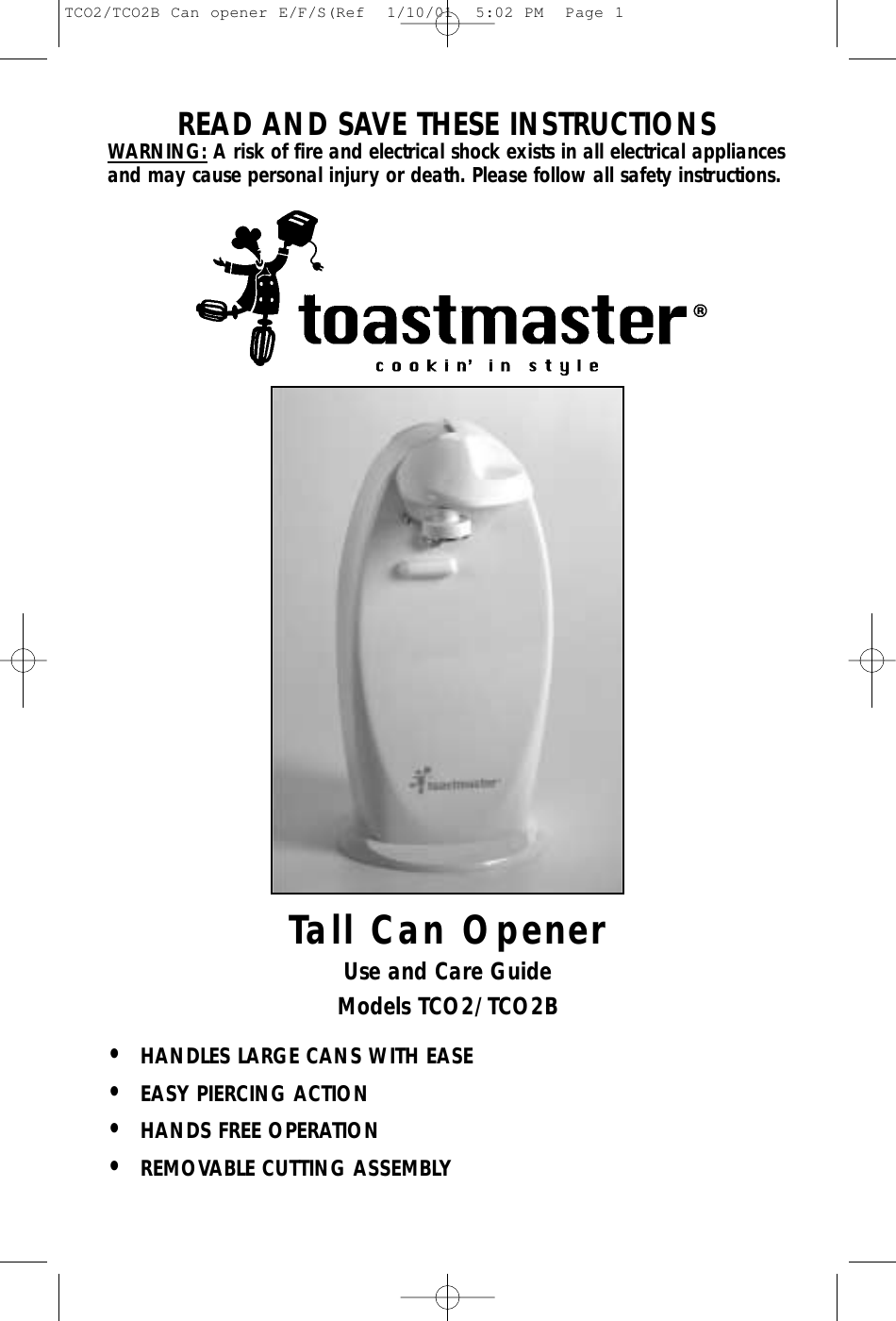Toastmaster Tco2 Users Manual