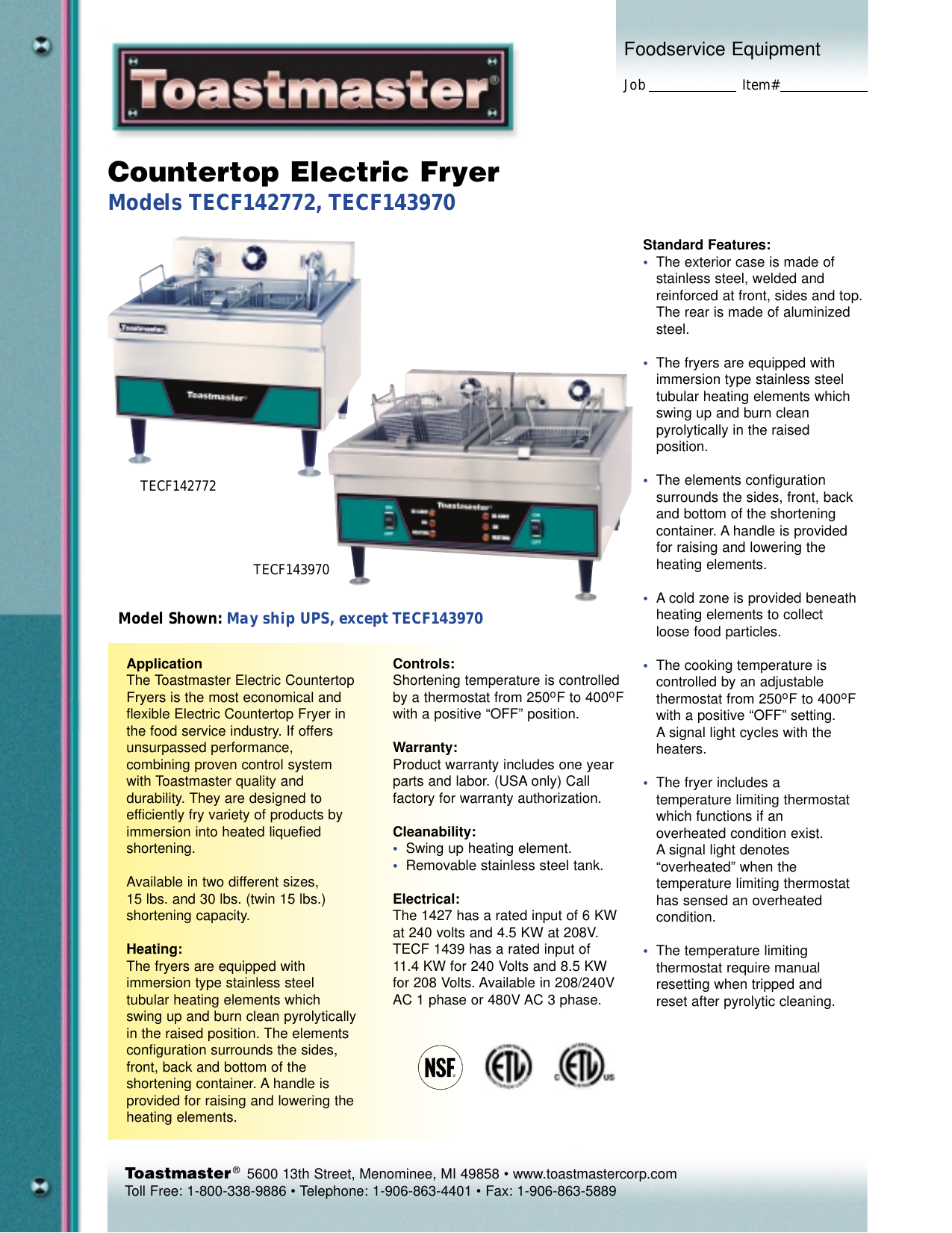 Toastmaster Tecf142772 Users Manual