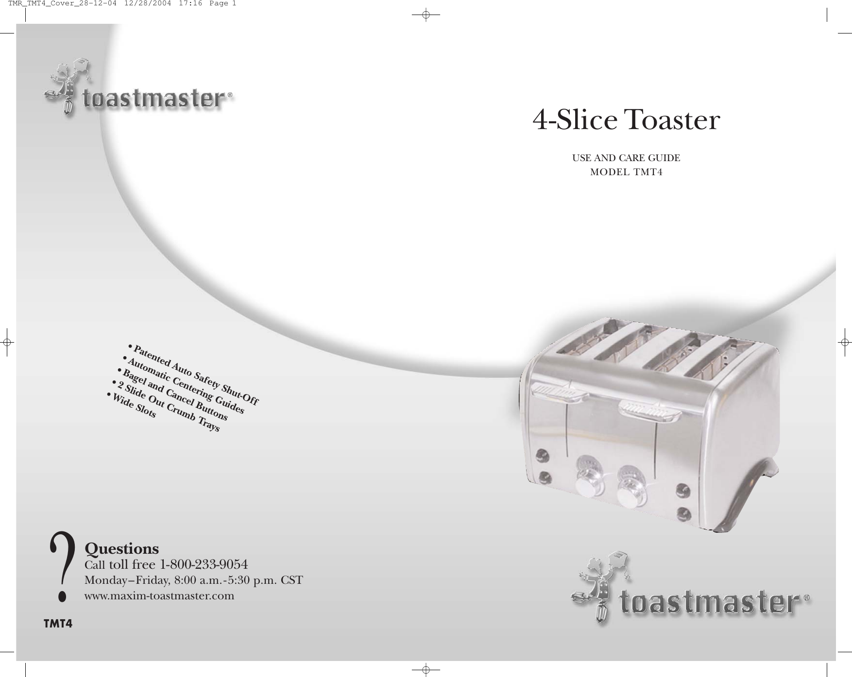 Toastmaster Tmt4 Users Manual TMR_TMT4_IB_11 8 06