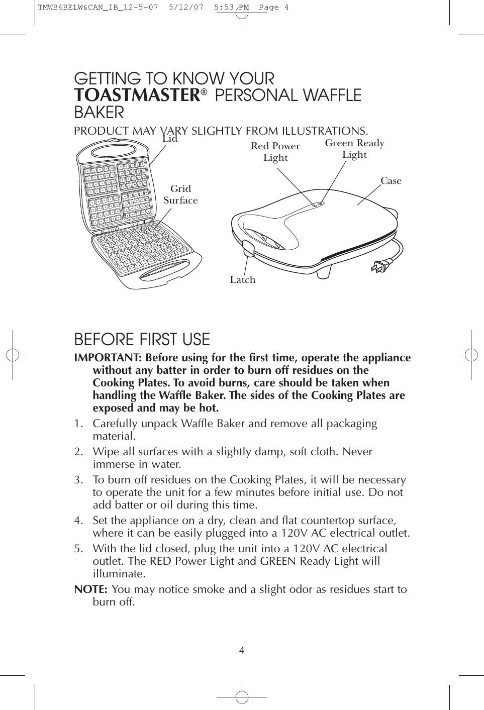 Toastmaster Tmwb4Belw Users Manual TMWB4BELW&CAN_IB_12 5 07