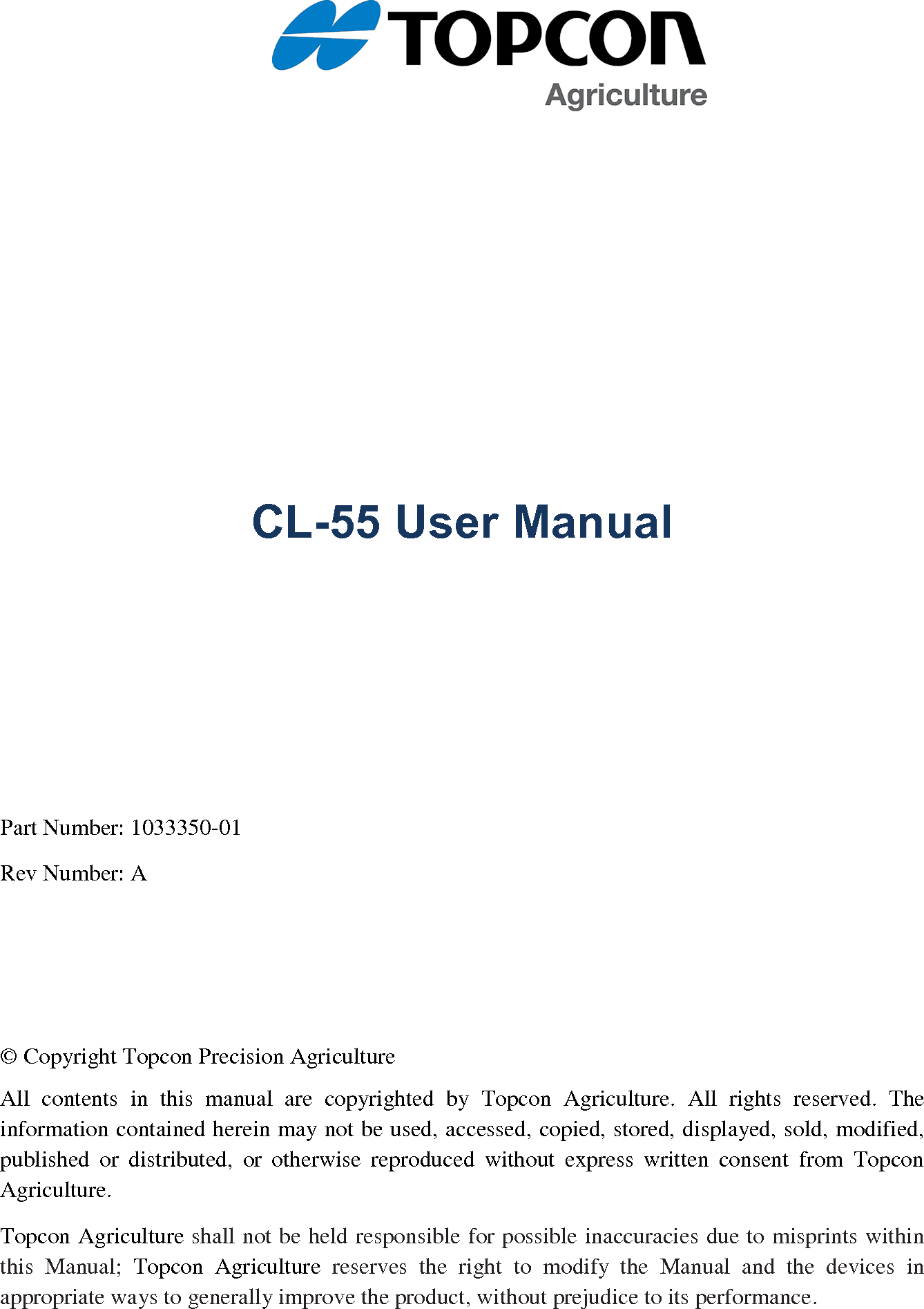 Topcon Turin CL55 Multiradio module User Manual X30 Spreader Controller