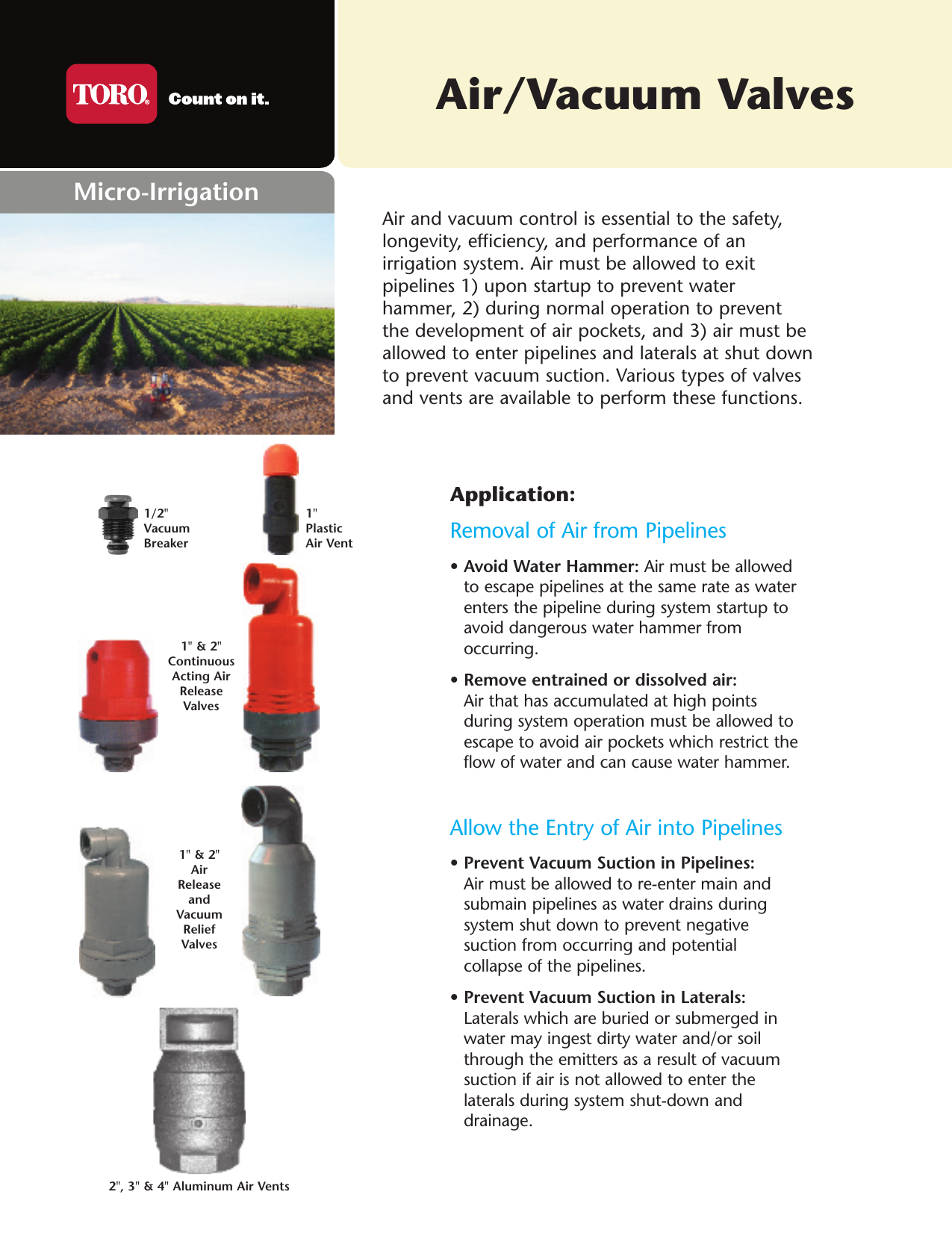 Toro Air Release Valves Specifications Choice Design