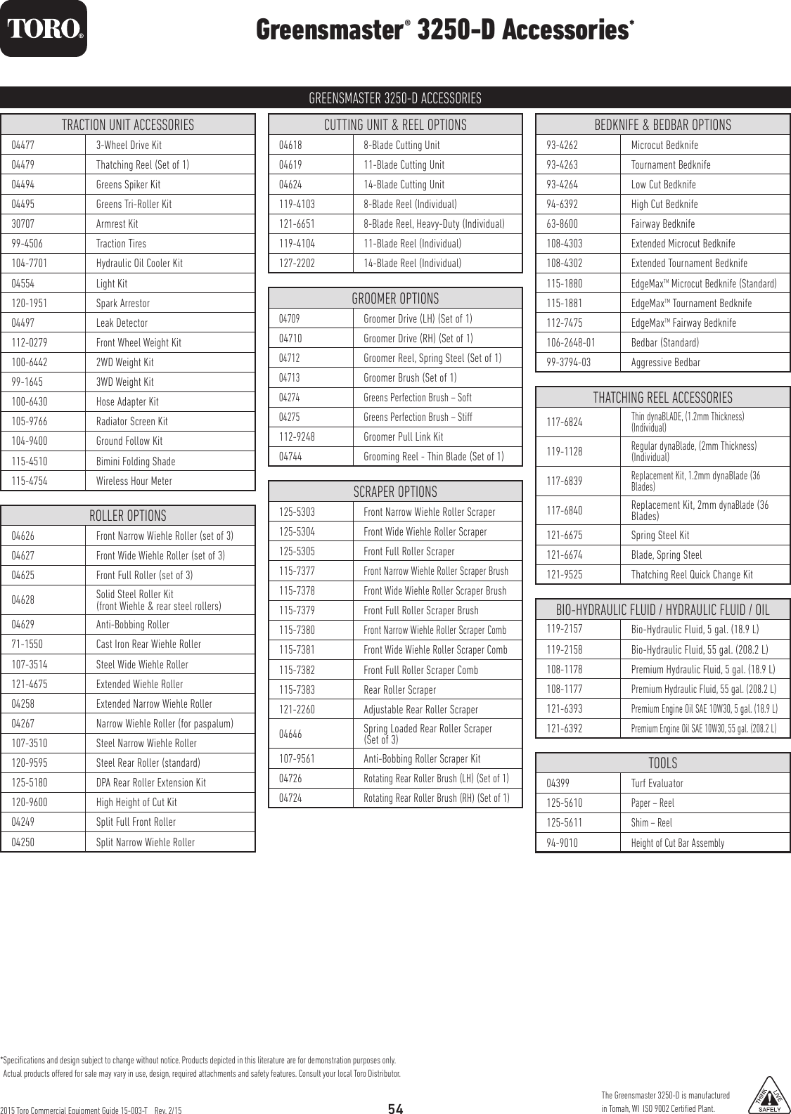 Toro Greensmaster 3250 D 04384 Specifications