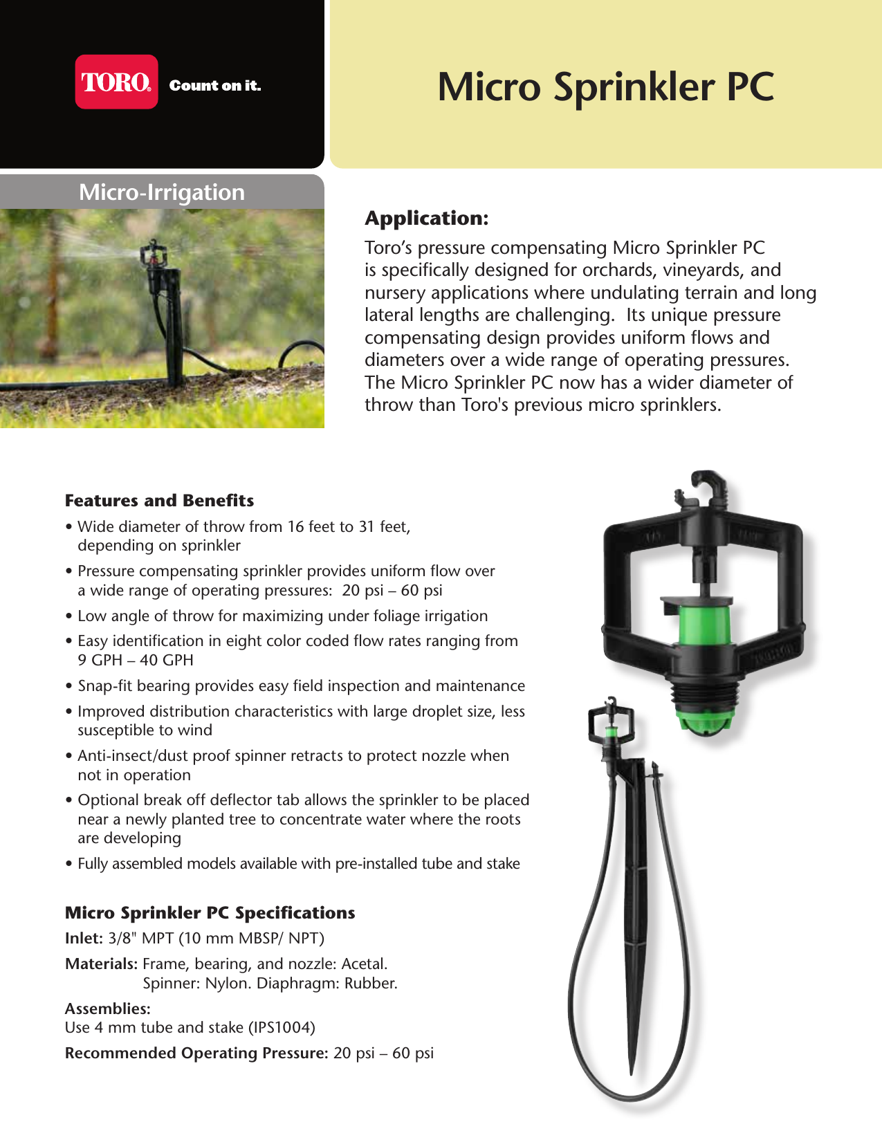 Toro Micro Sprinkler Pc Data Sheet