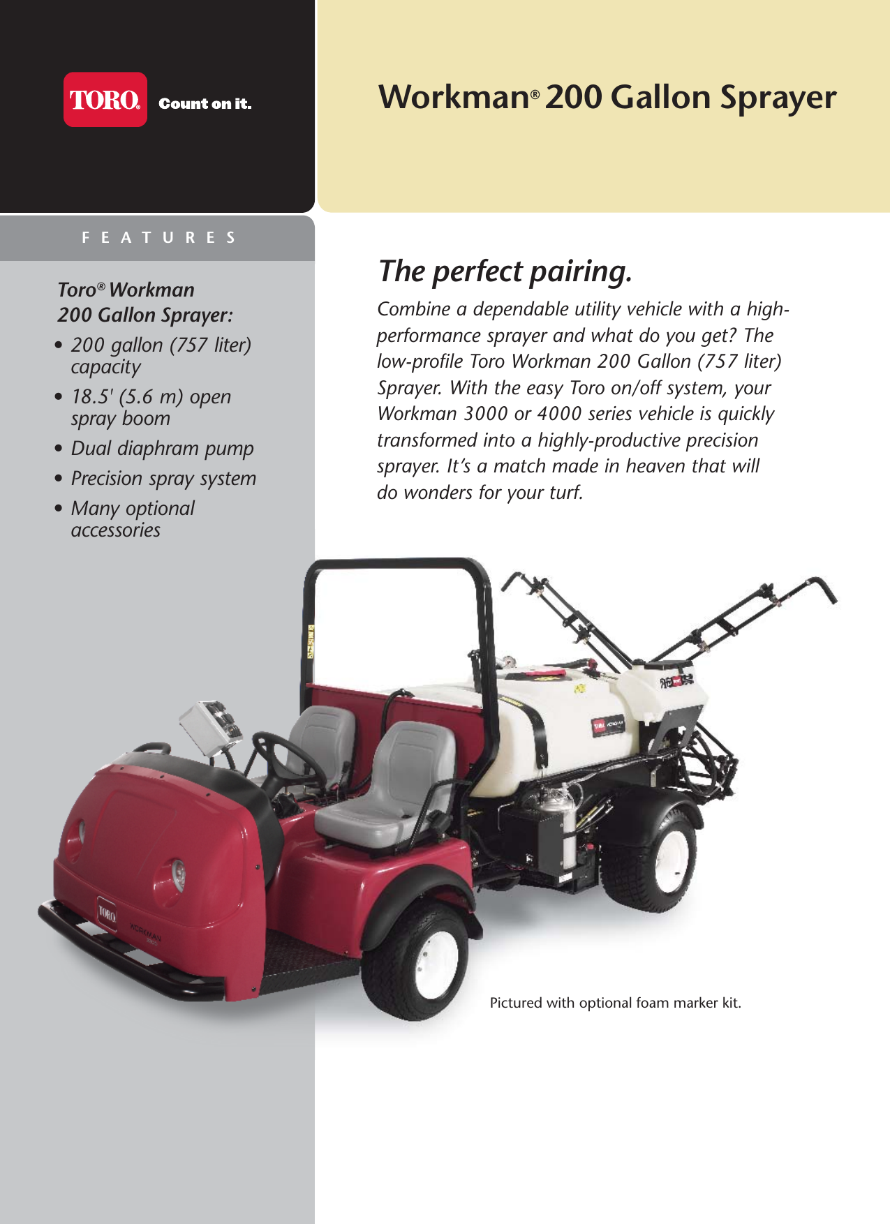 Toro Workman 200 Gallon Sprayer 41235 Specifications WM Sell Sheet