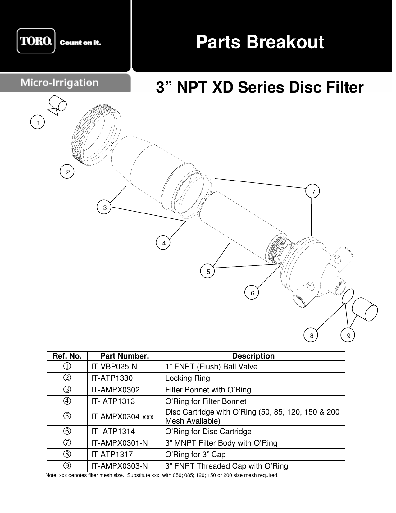 Toro Xd And Sd Manual Filters 3 Npt Parts Breakout Disc Filter
