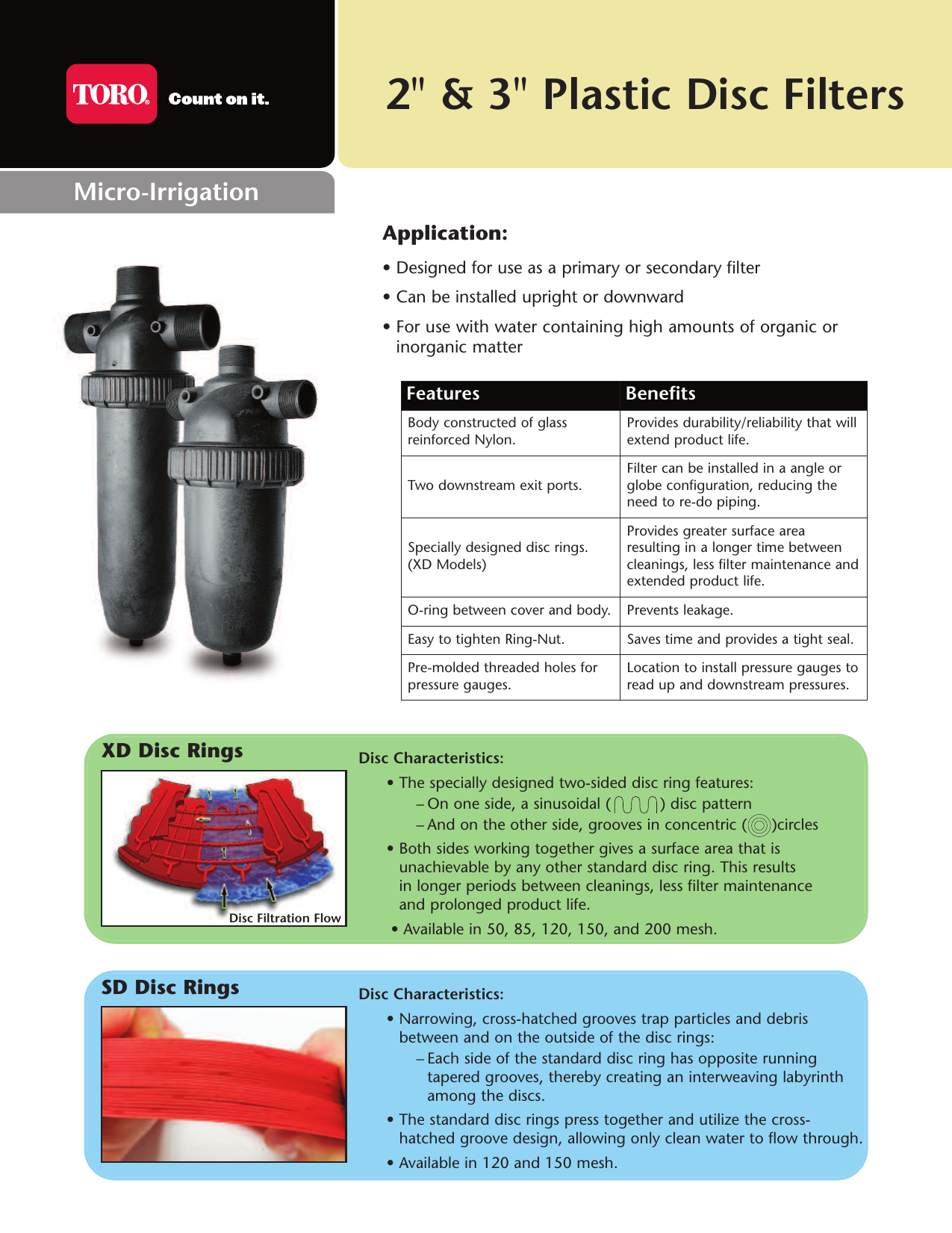 Toro Xd And Sd Manual Filters Data Sheet
