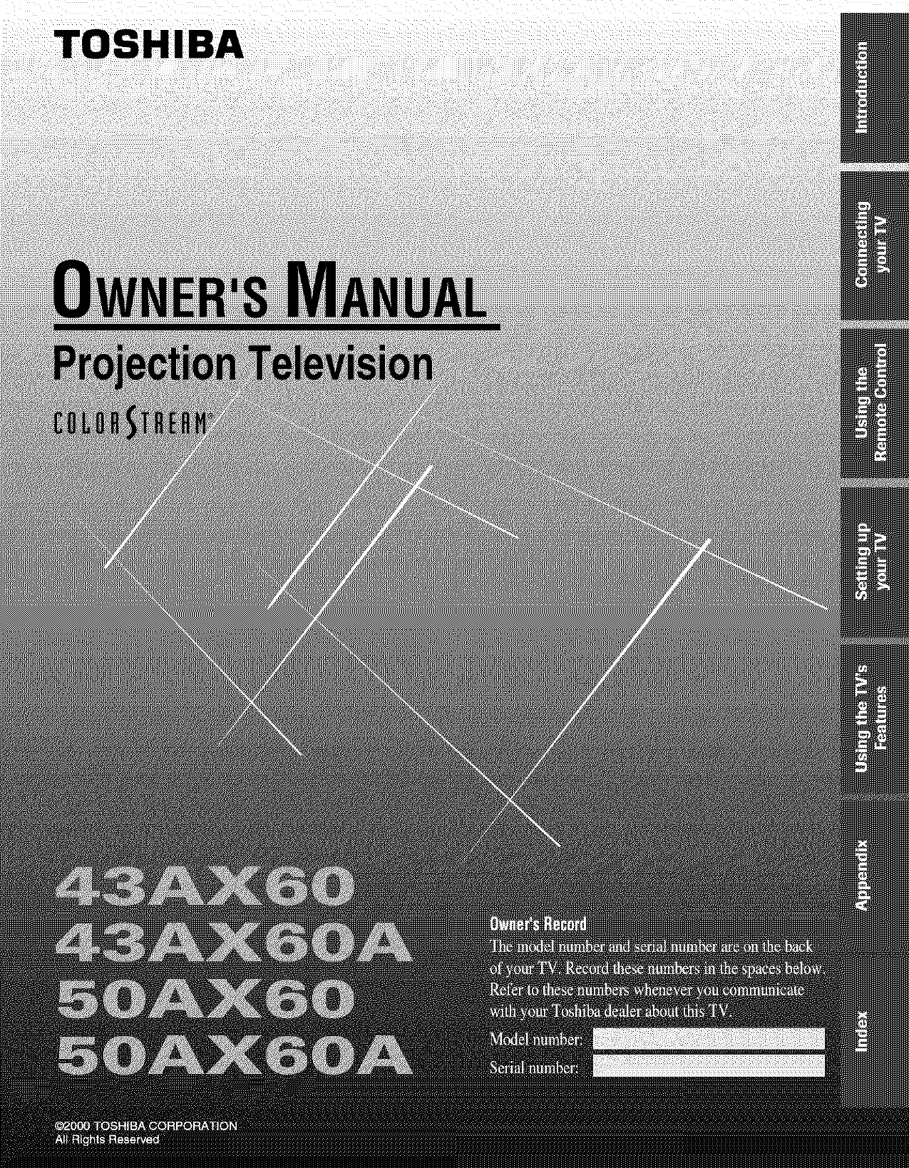 Toshiba 43AX60 User Manual Projection Manuals And Guides L0806880