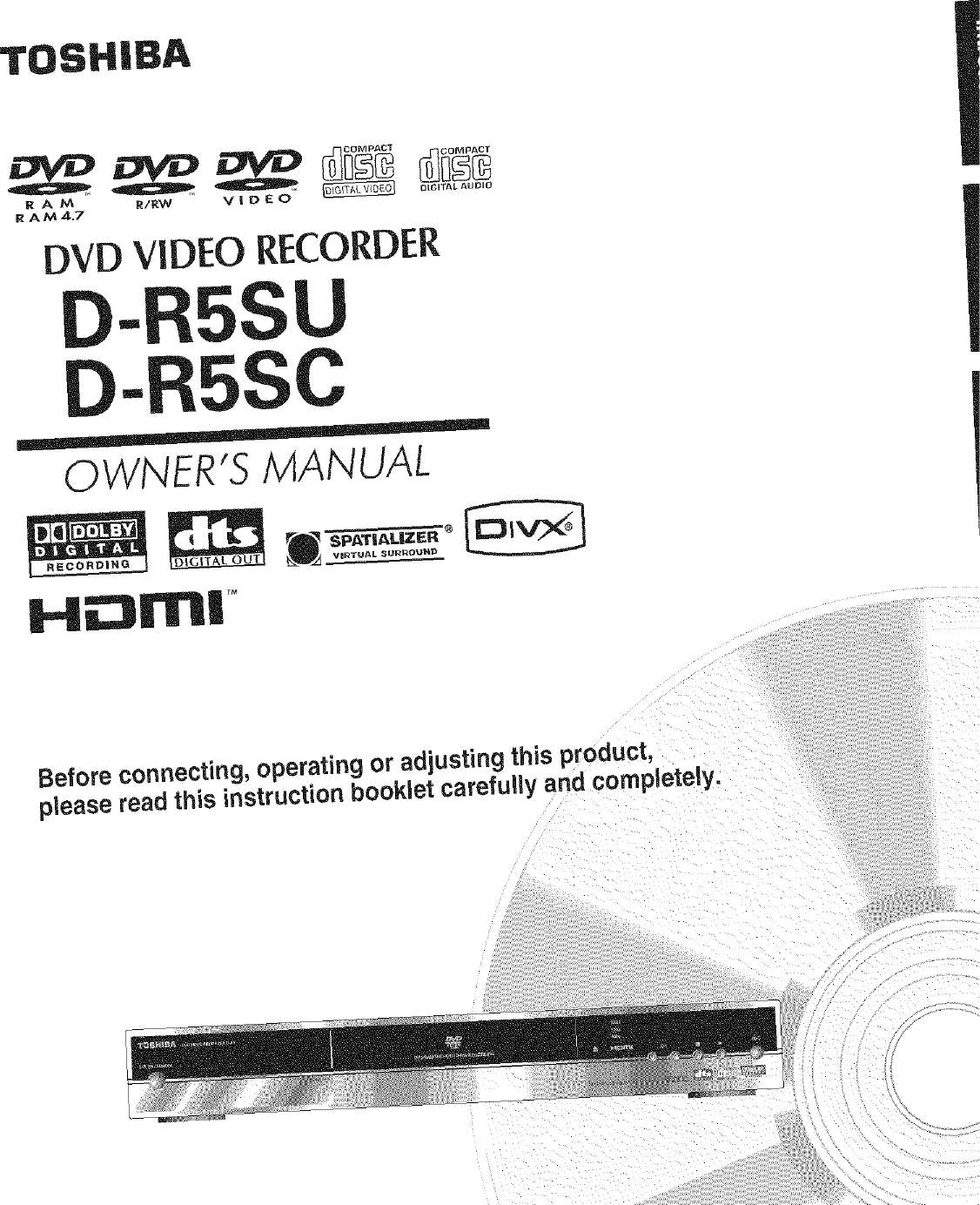 Toshiba D R5SU User Manual DVD RECORDER Manuals And Guides L0604892