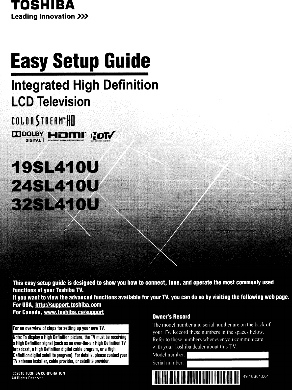 Toshiba 19Sl410U Users Manual 05219SL410