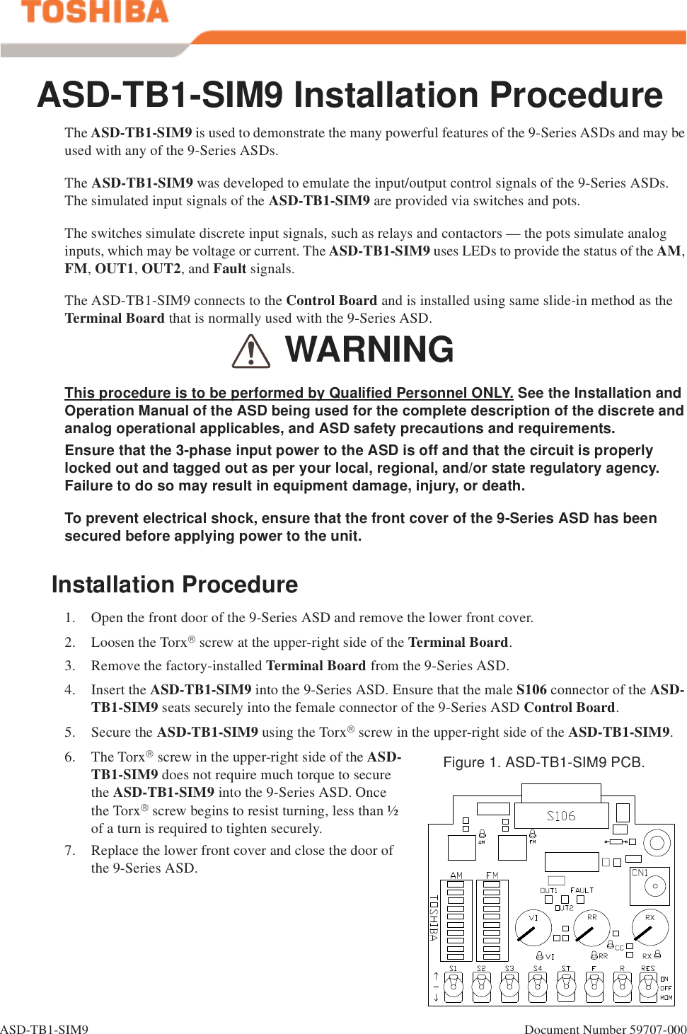 Toshiba Asd Tb1 Sim9 Installation Manual 59707