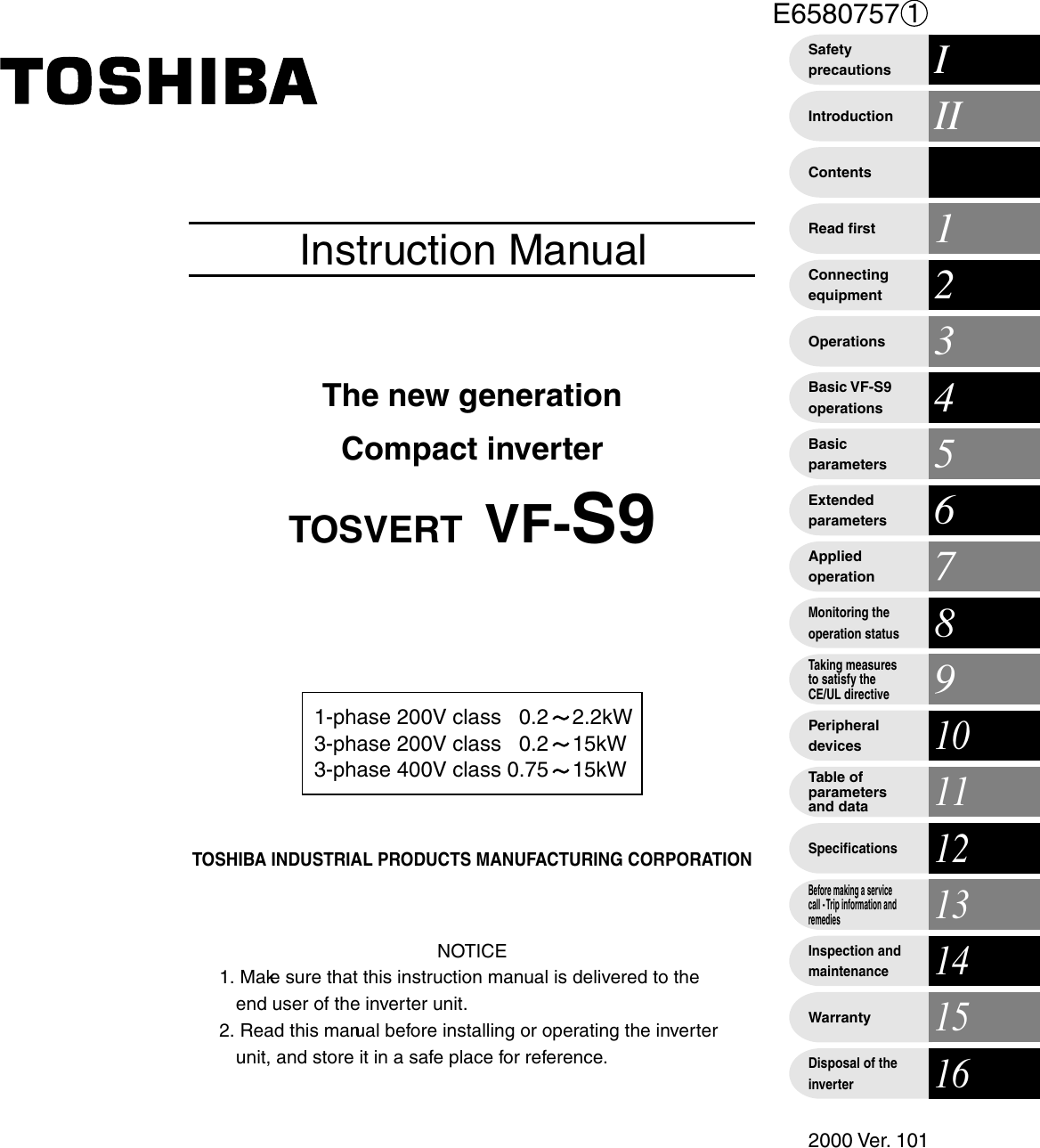 Toshiba Tosvert Vf S9 Users Manual