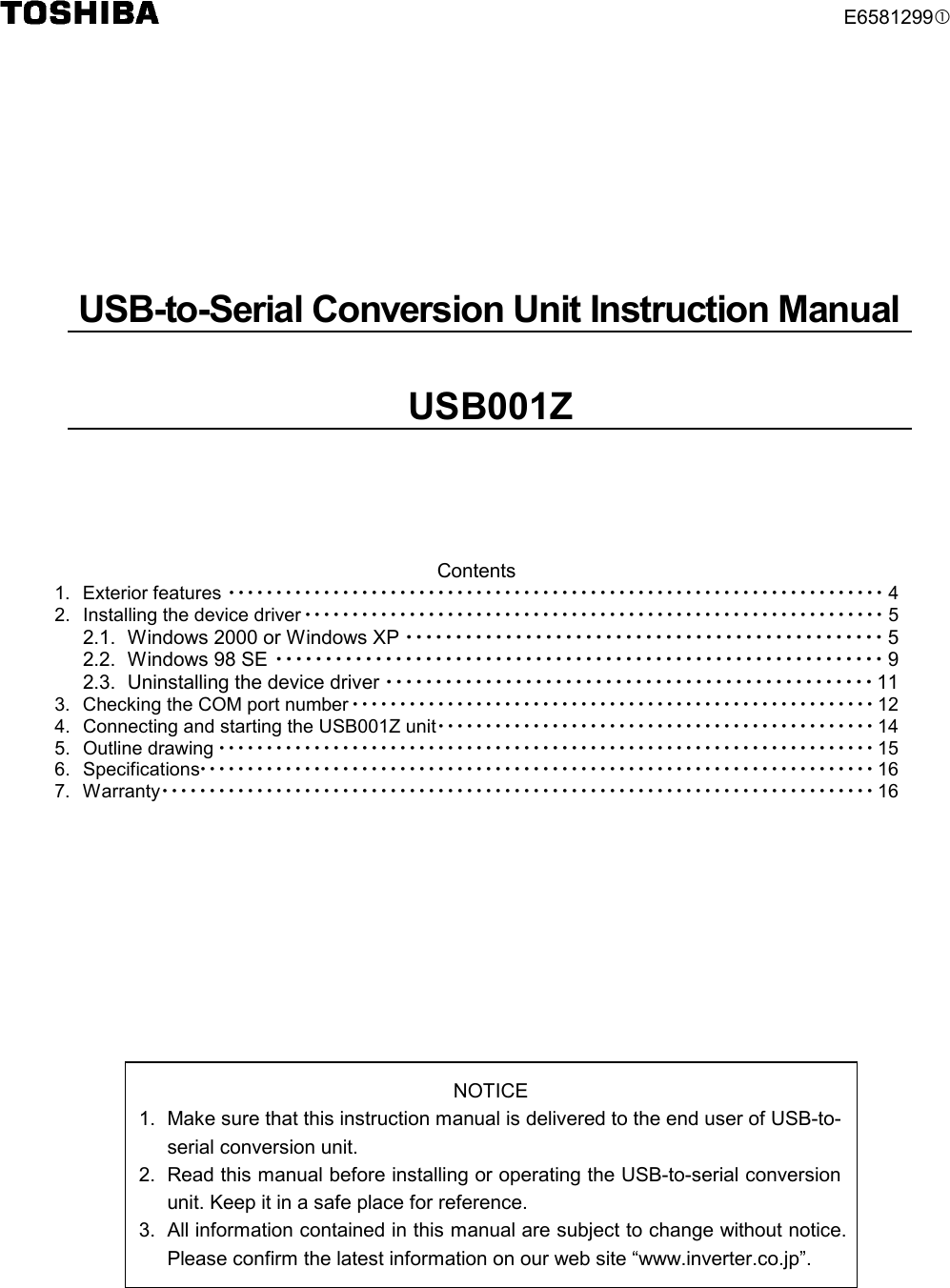 Toshiba Usb001Z Instruction Manual
