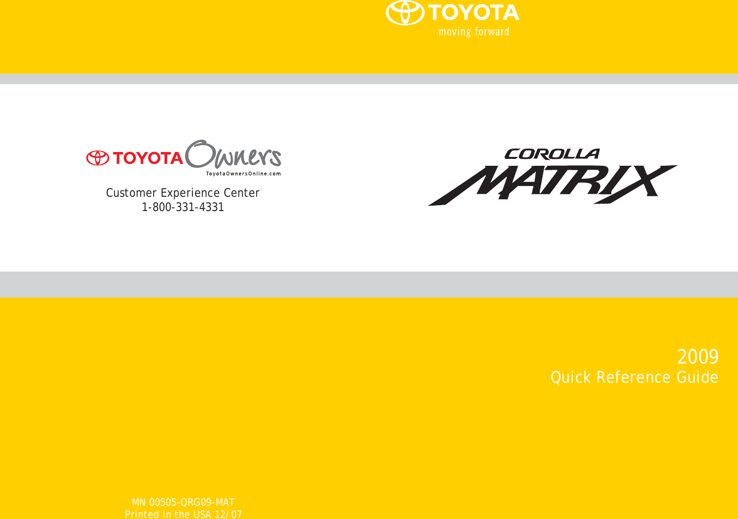 Toyota 2009 Matrix Reference Guide QRG