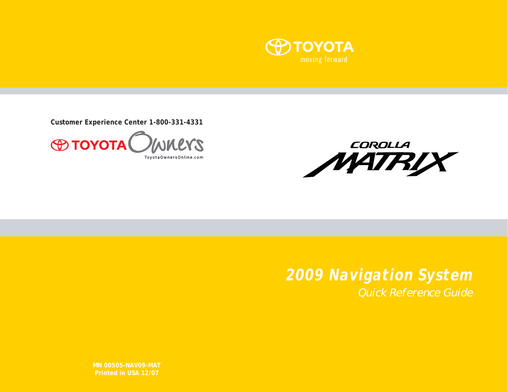Toyota 2009 Matrix Reference Guide Navi QRG