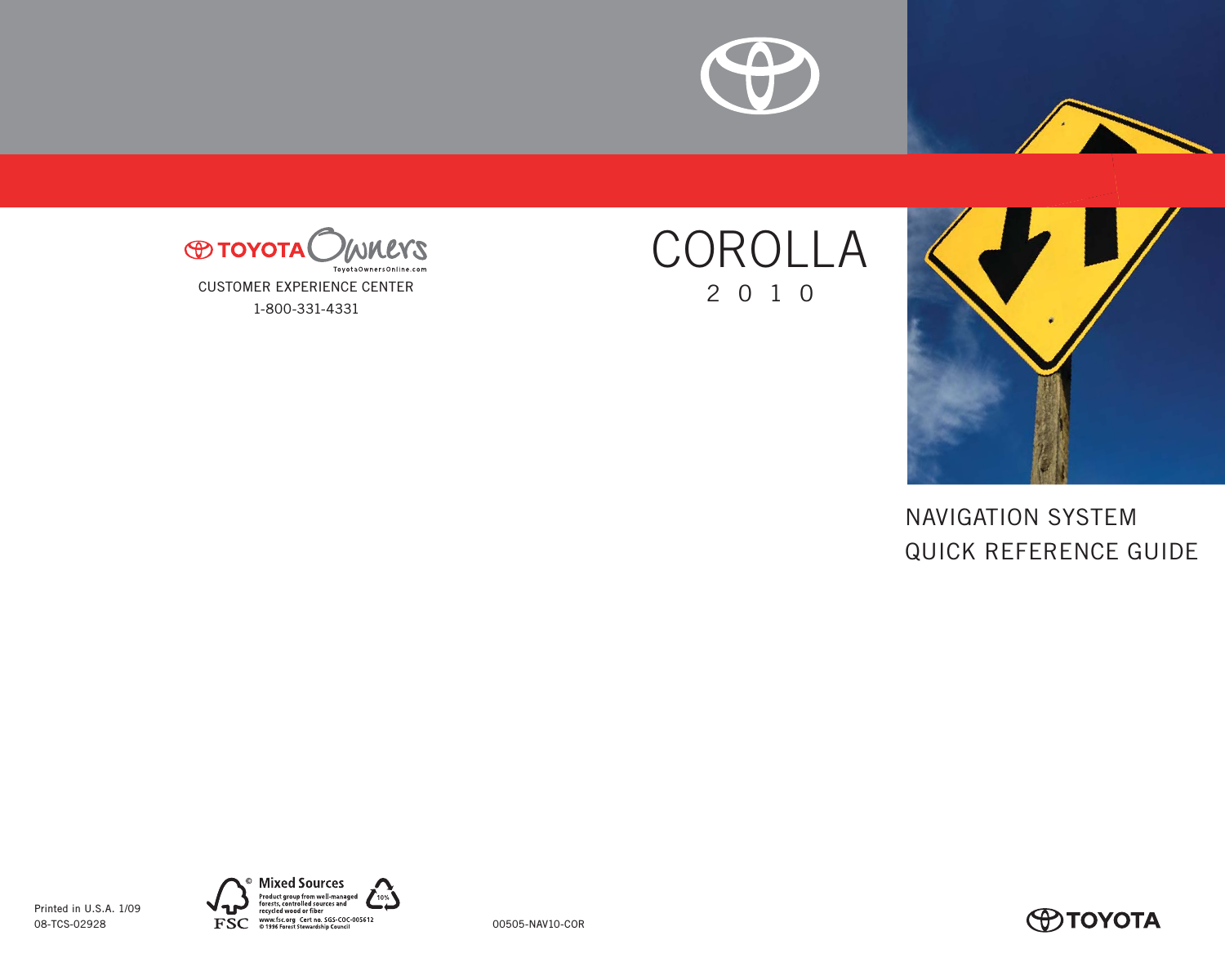 Toyota 2010 Corolla Reference Guide Nav QRG