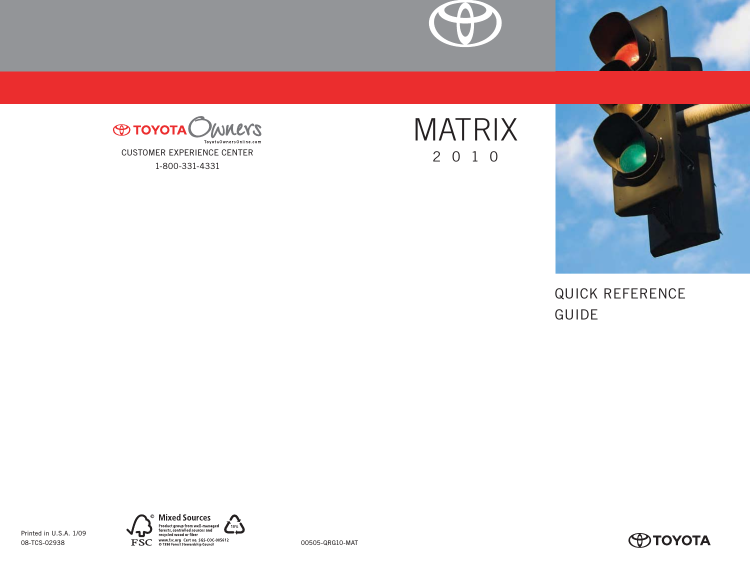 Toyota 2010 Matrix Reference Guide QRG