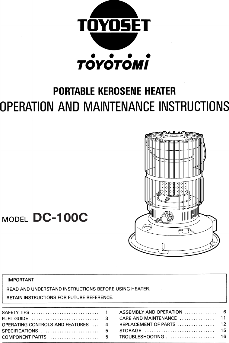 Toyotomi Dc 100C Owners Manual