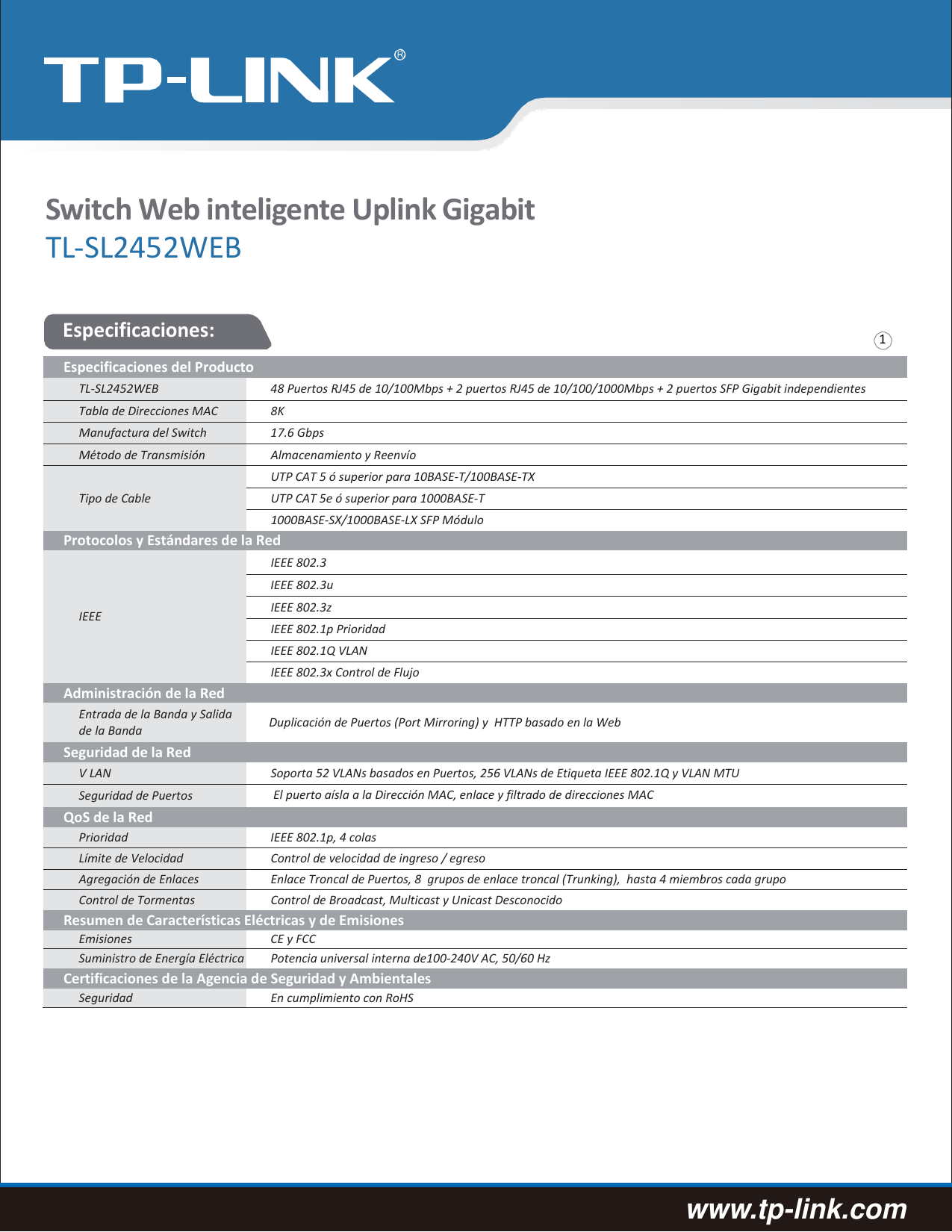11_TL SL2452WEB_DS_espx TL SL2452WEB V1 Datasheet ES