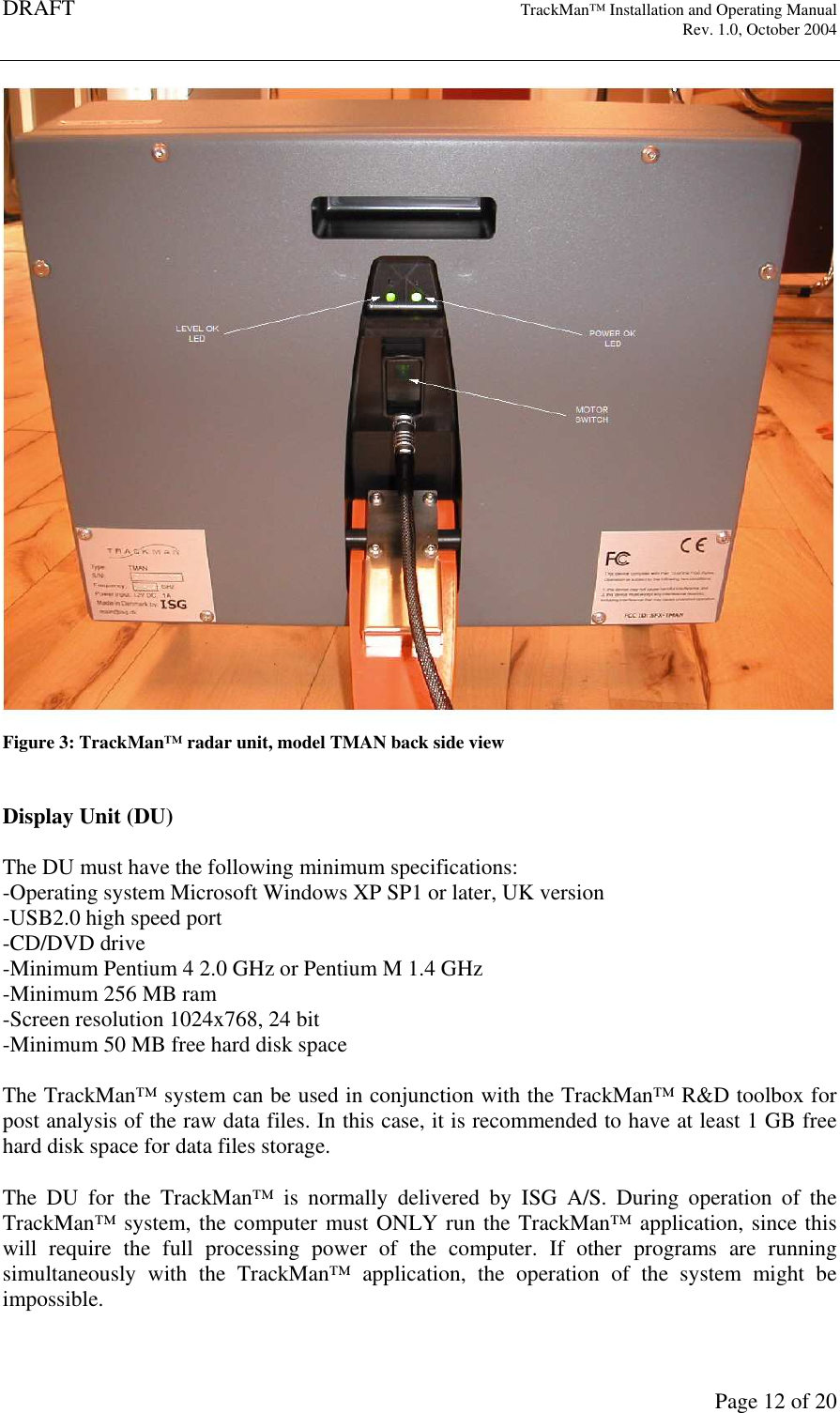 TrackMan A S TMAN Radar Unit for Sports Application User Manual TMAN ...