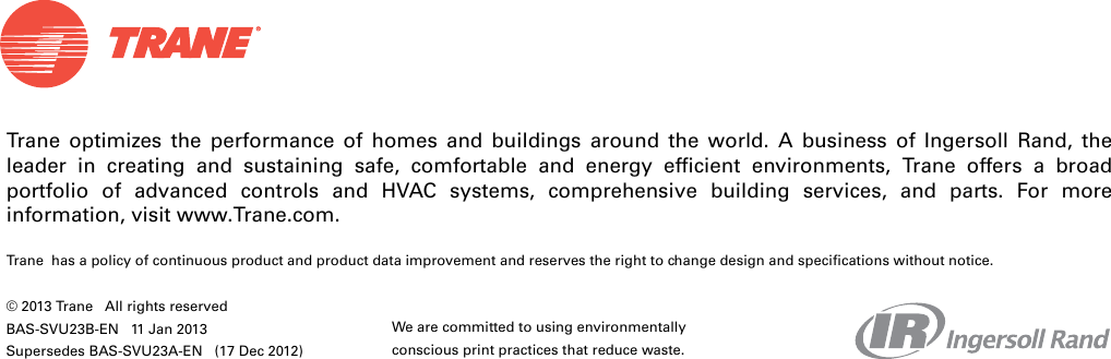 Trane Bas Svu23B En Users Manual SVU23