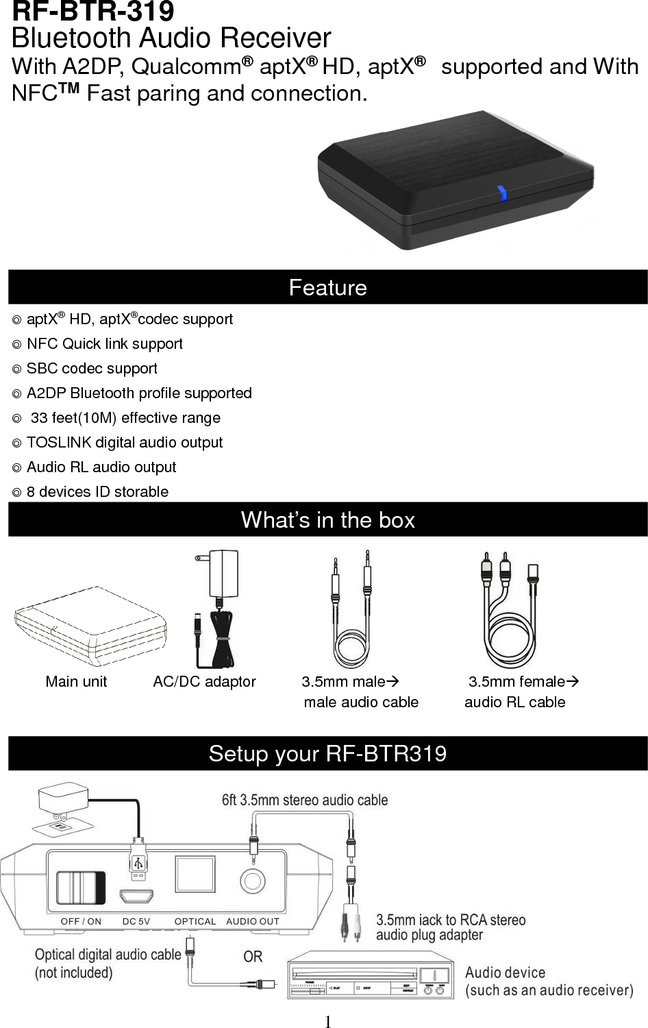 Trans Electric BTR319 Bluetooth Audio Receiver User Manual Manual
